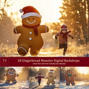 18 Gingerbread Monster Digital Backdrops Sets for Fun Christmas Family ...