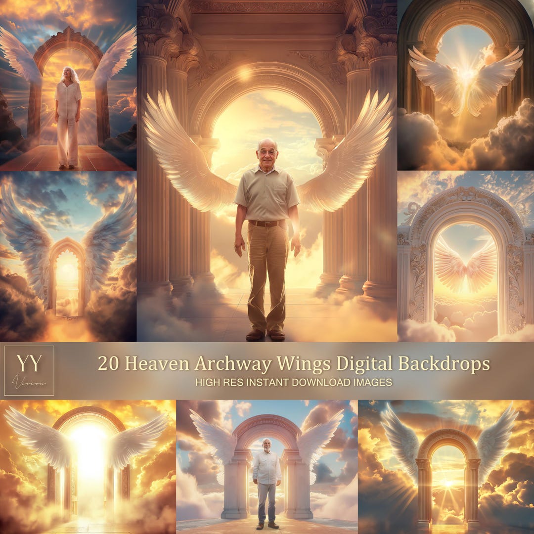 20 Heaven Arch Wings Digital Backdrops Sets for in Loving Memory ...