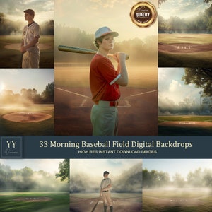 33 Morning Baseball Field Digital Backdrops Sets for Sports School ...