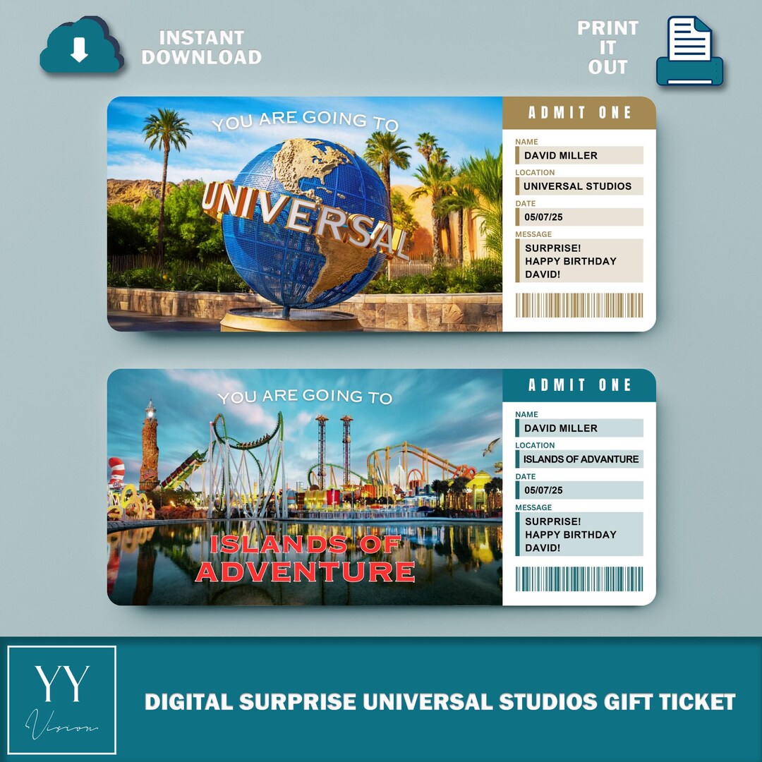 Printable UNIVERSAL STUDIOS Surprise Ticket | Editable Boarding Pass ...