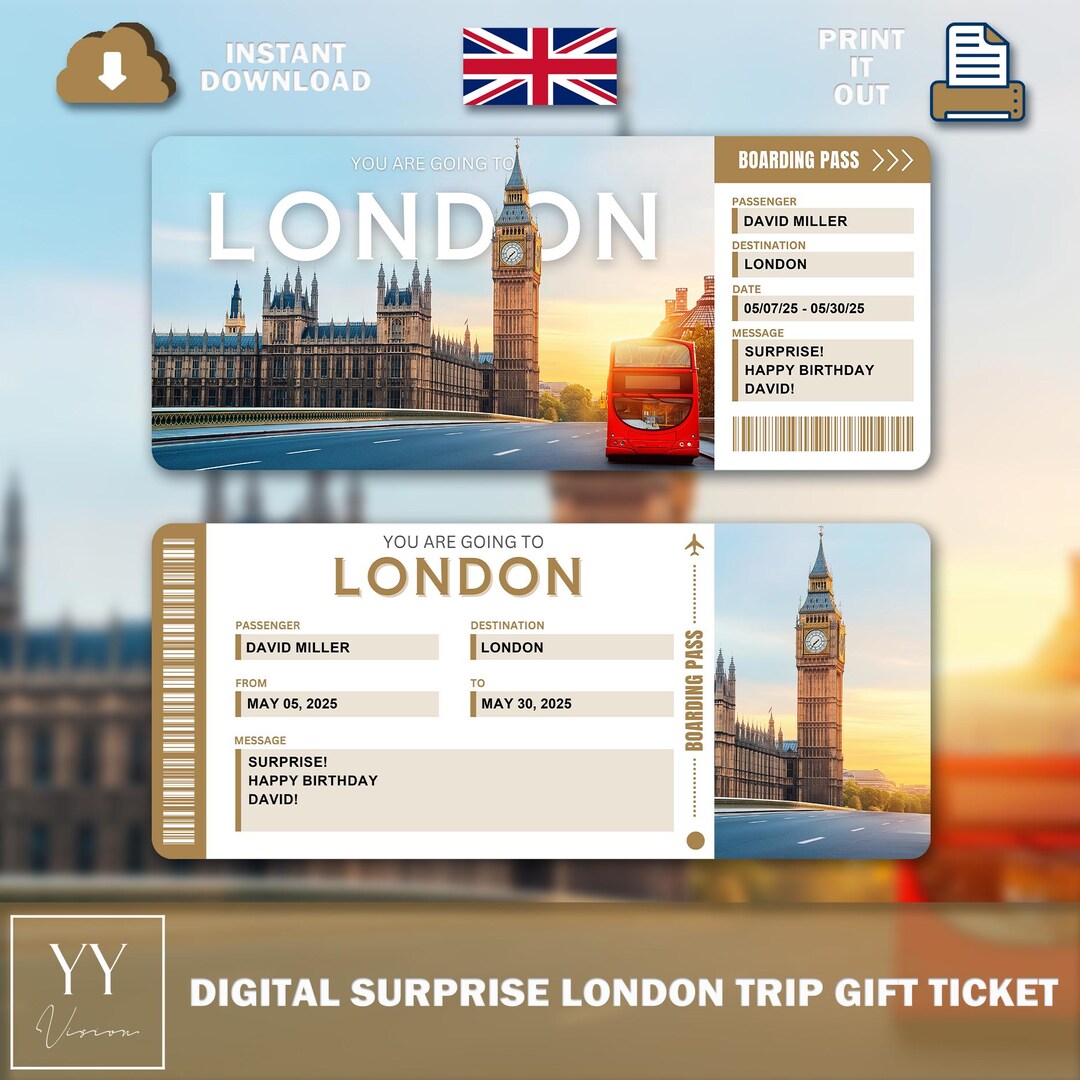 Printable LONDON Surprise Ticket V1 | Editable Boarding Pass |london ...