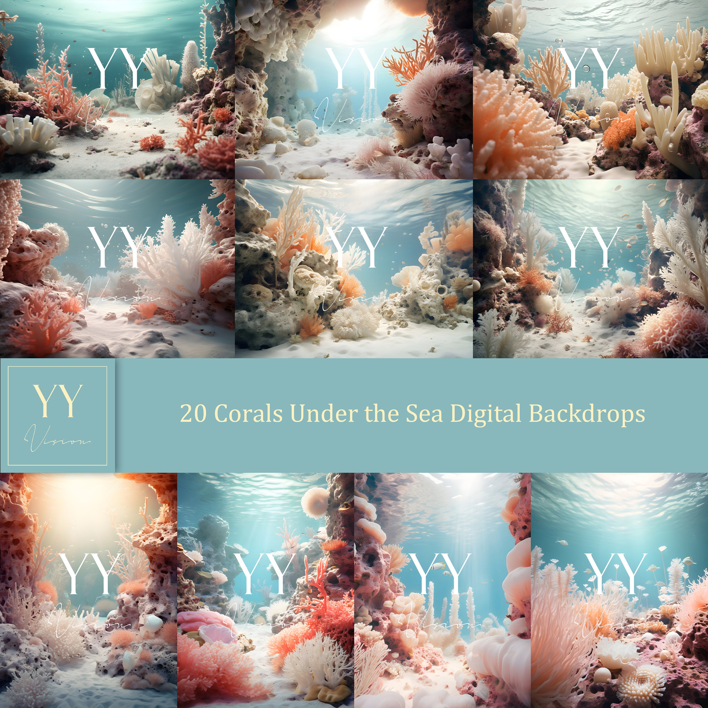 20 Landscape Corals Under the Sea Digital Backdrops Sets for Kids ...