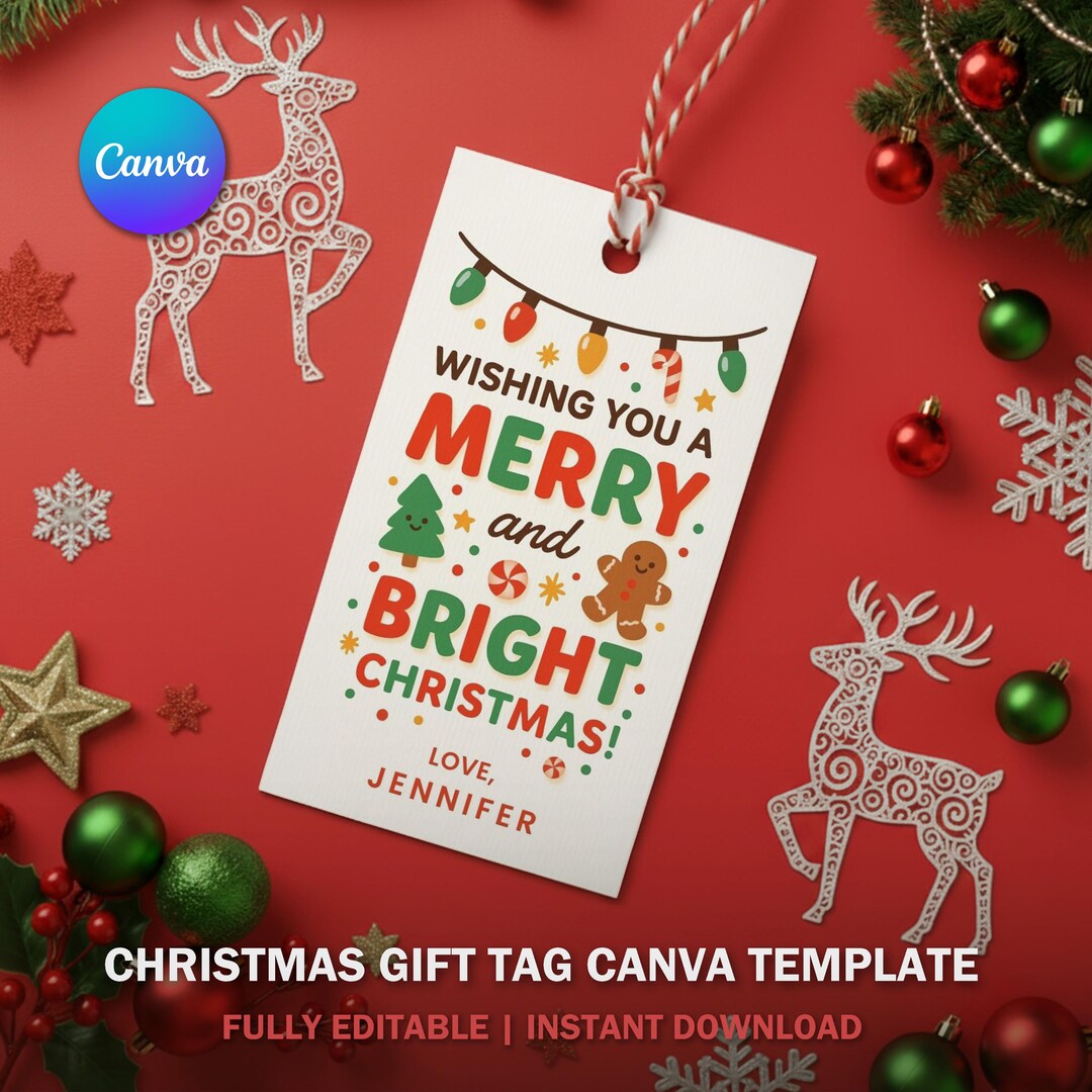 Christmas Teacher Gift Tags Template | Merry & Bright Holiday Tags ...