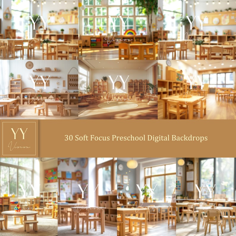 30 Preschool Soft Focus Digital Backdrops Sets for Preschool School ...