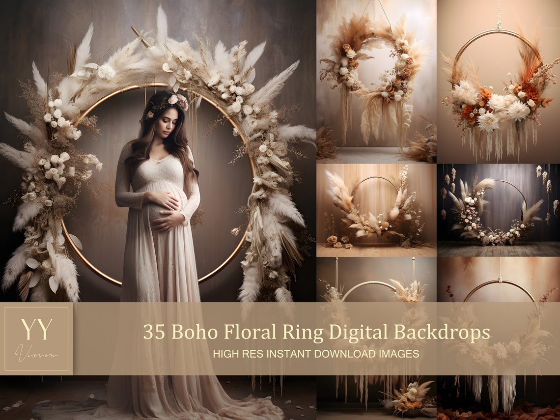 35 Boho Floral Ring Digital Backdrops Sets for Mystical - Etsy