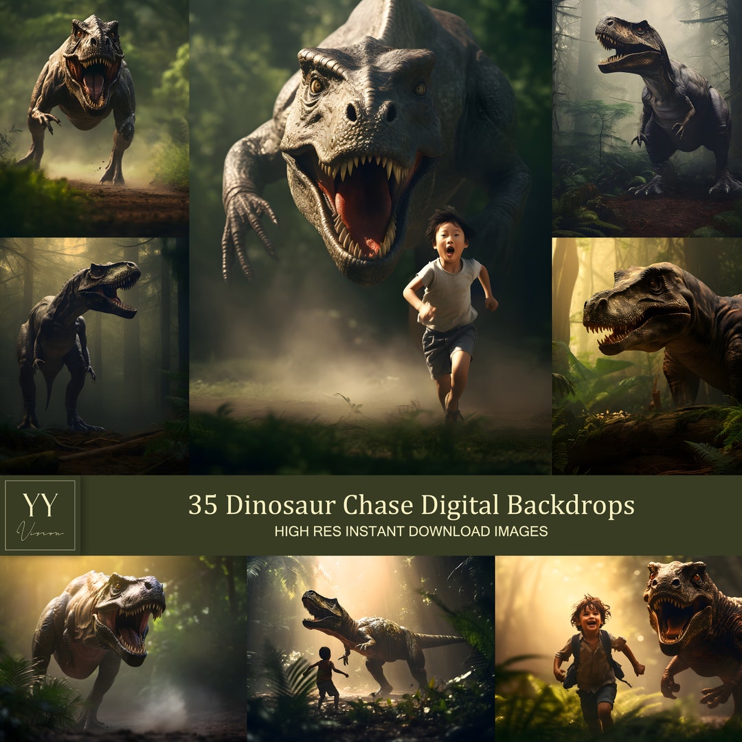 35 Dinosaur in Jungle Digital Backdrops Sets for Kids Adventure ...