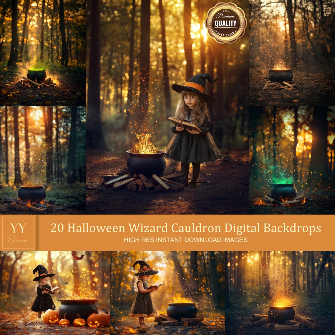 20 Halloween Wizard Cauldron Digital Backdrops Sets for Halloween ...
