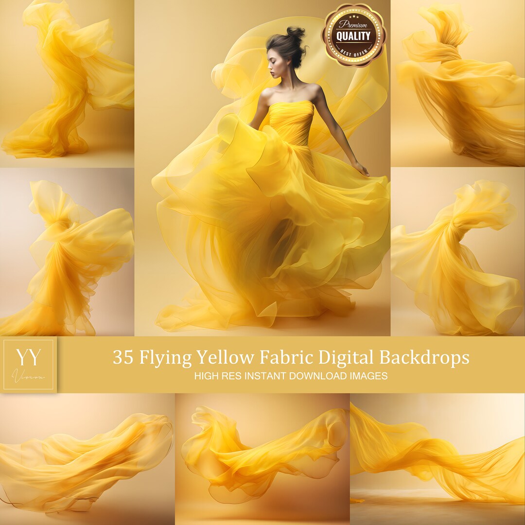35 Yellow Flying Silk Fabric Digital Backdrops Sets for Maternity ...