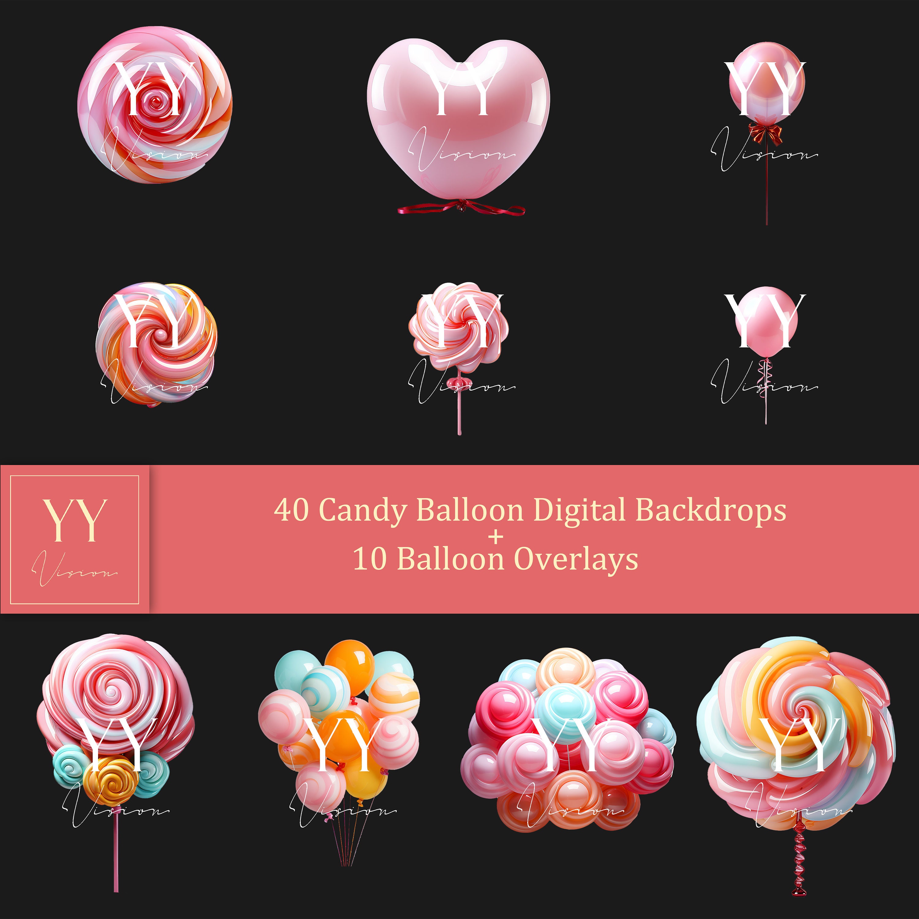 50 Halloween Candy Balloon Digital Backdrops Sets for Holiday Baby ...