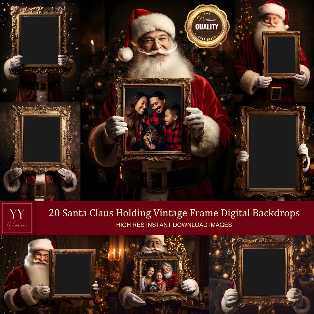 20 Santa Claus Holding Vintage Frame Digital Backdrops Sets for ...