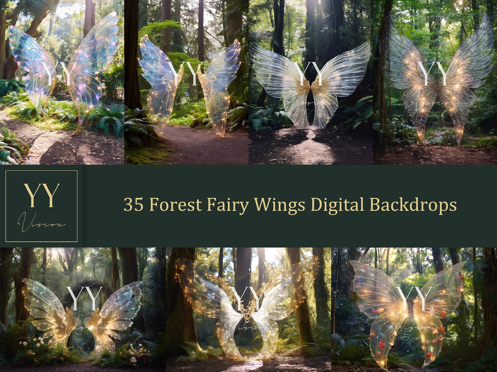 35 Forest Fairy Wings Digital Backdrops Sets for Maternity Photography ...