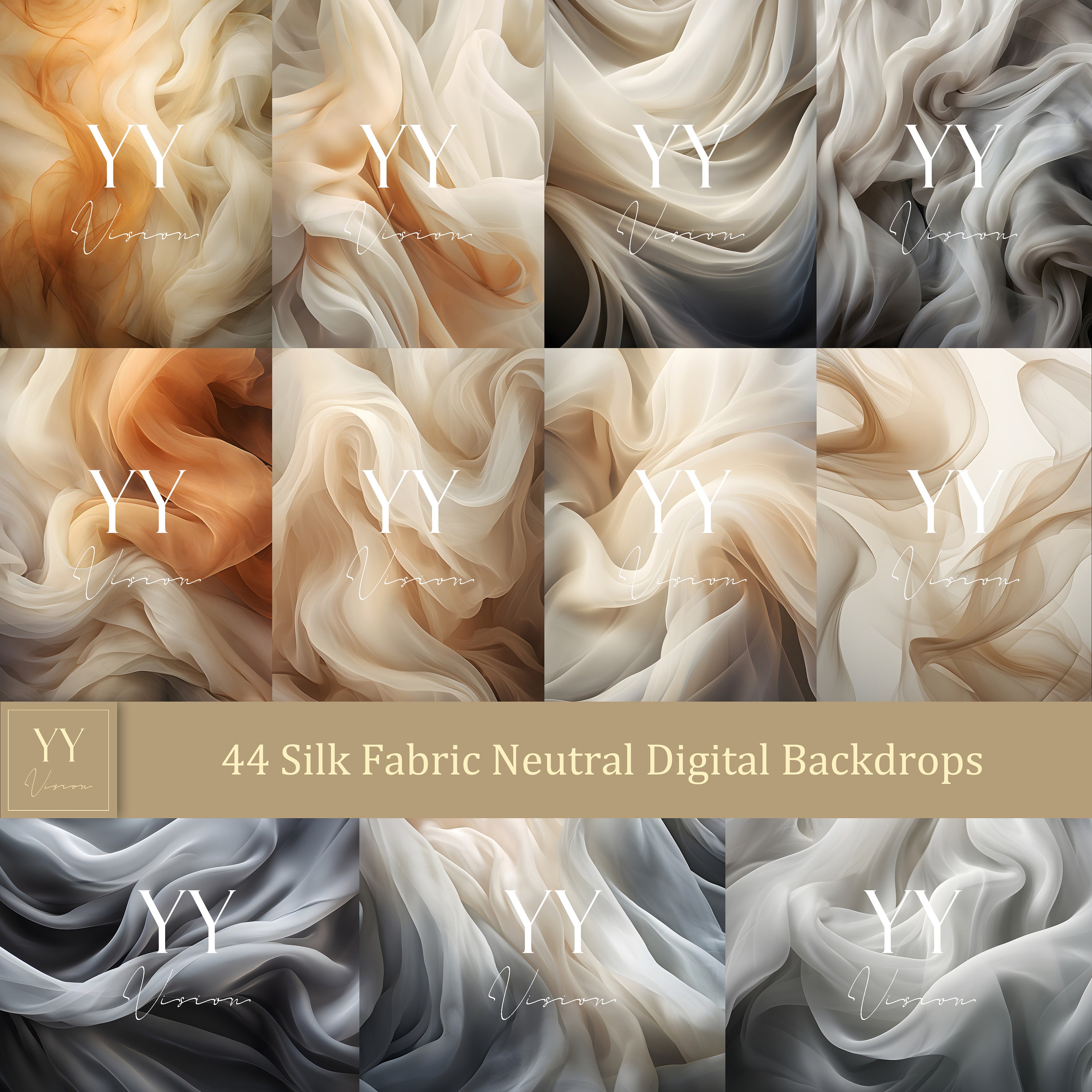 44 Silk Fabric Neutral Digital Backdrops Sets for Maternity Photography ...