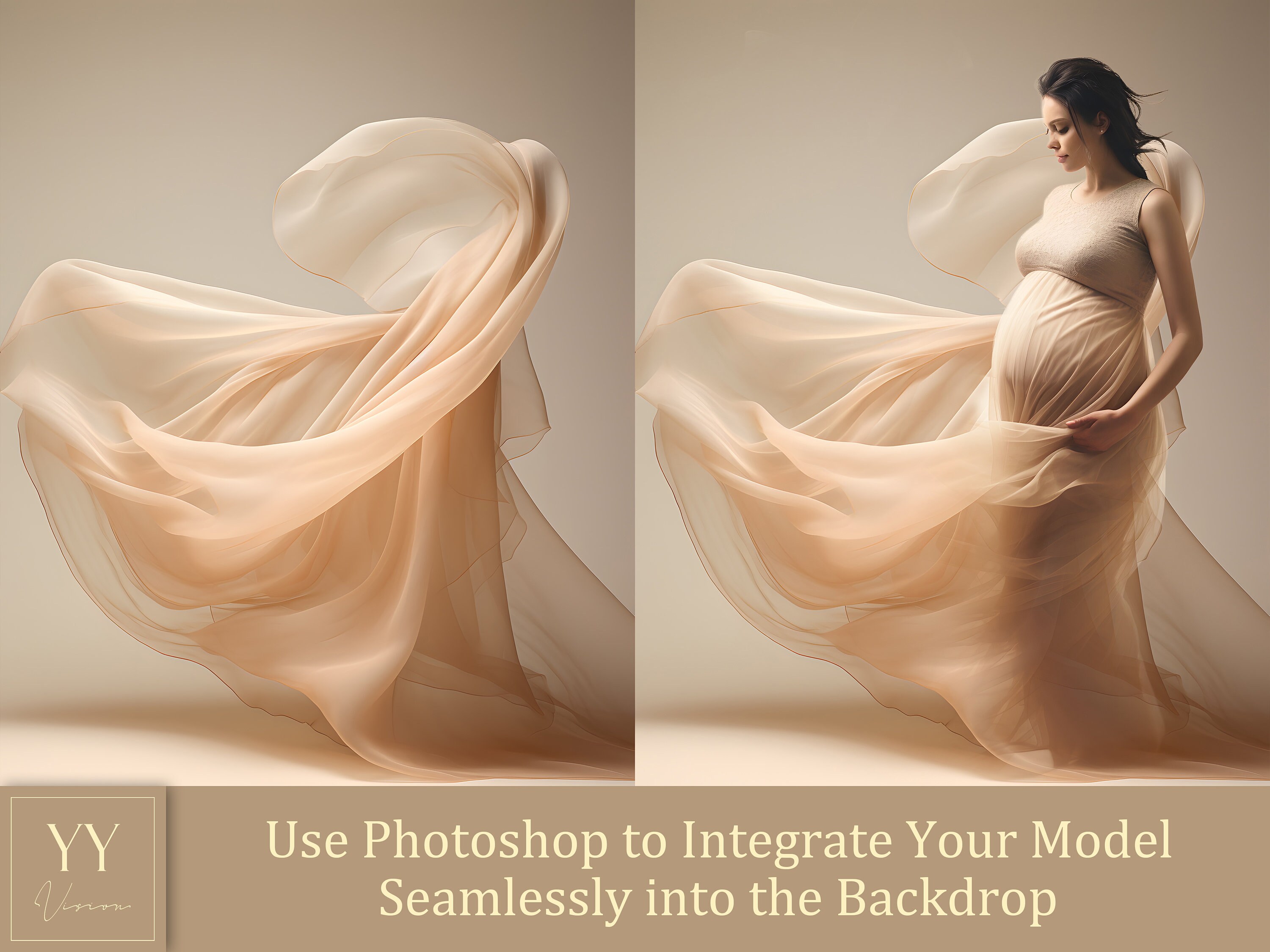 35 Beige Flying Silk Fabric Digital Backdrops Sets for Maternity ...