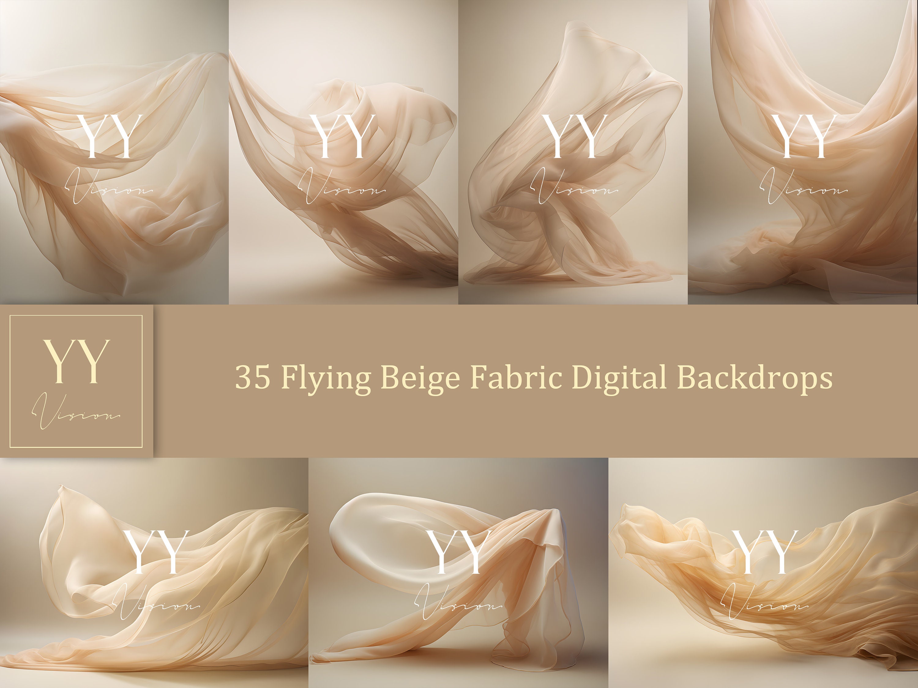 35 Beige Flying Silk Fabric Digital Backdrops Sets for Maternity ...