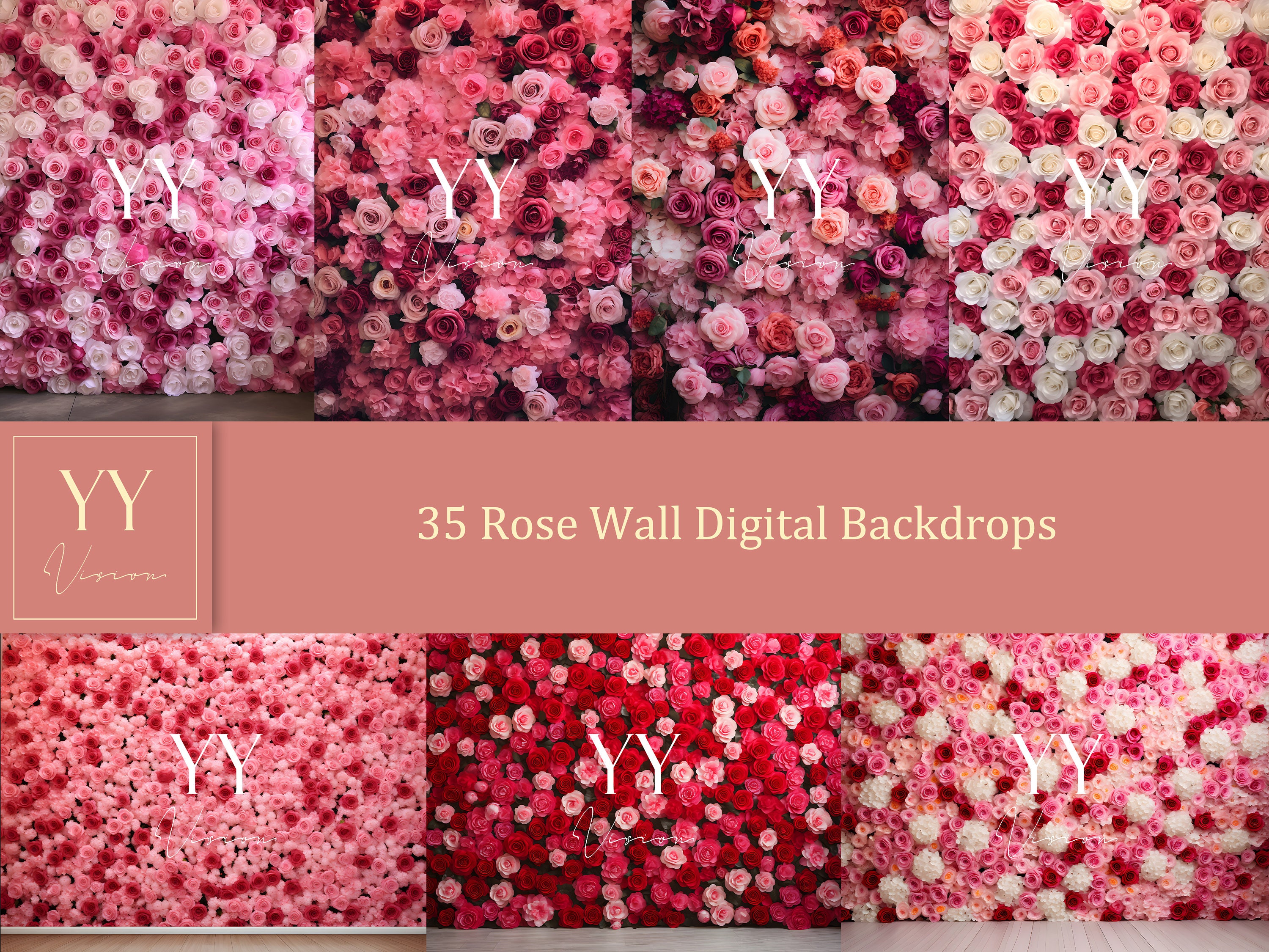 35 Rose Wall Digital Backdrops Sets for Wedding Maternity - Etsy