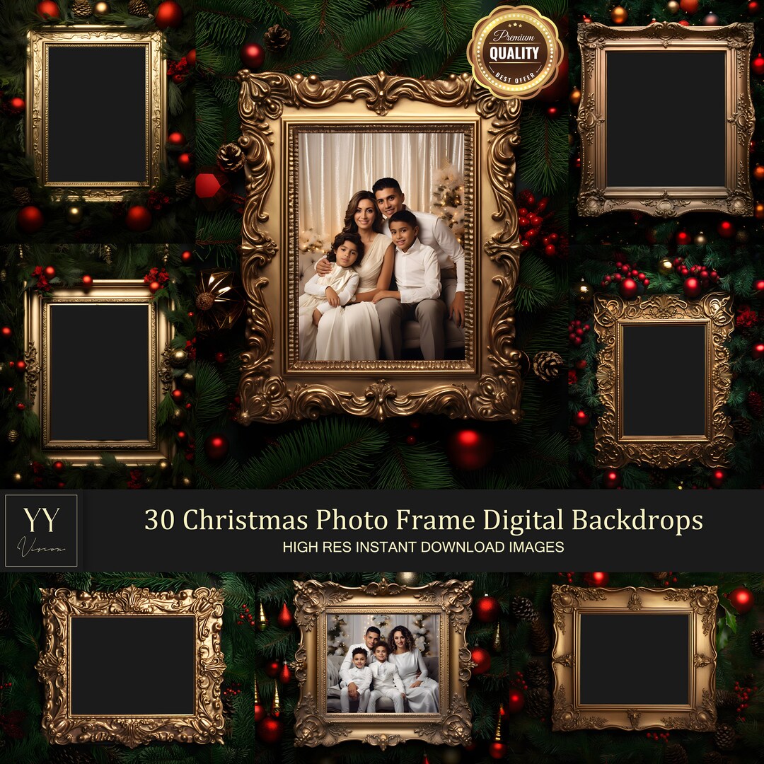 30 Christmas Photo Frame Digital Backdrops Sets for Christmas Gift ...