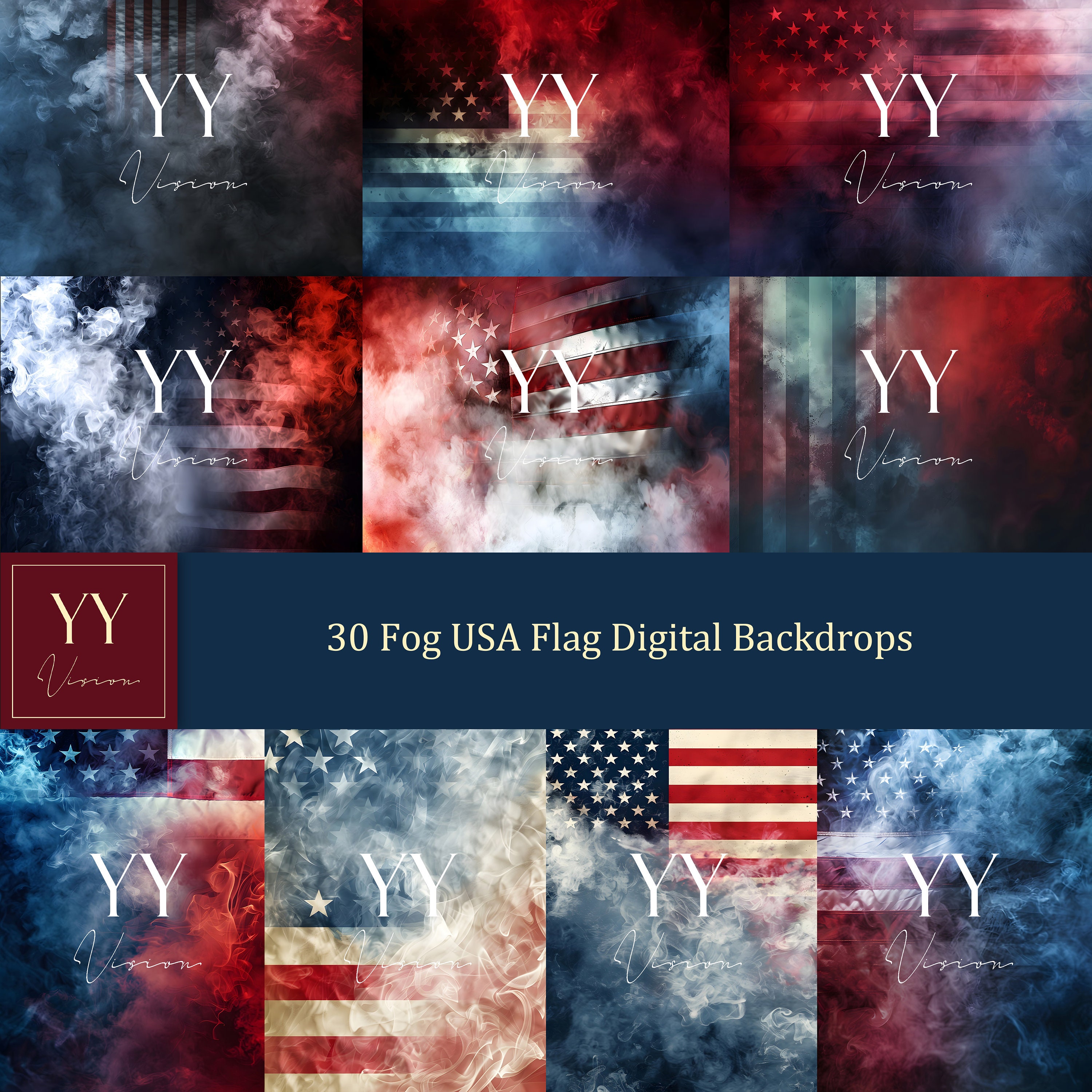 30 USA Flag Digital Backdrops Sets for Sports School Holiday ...