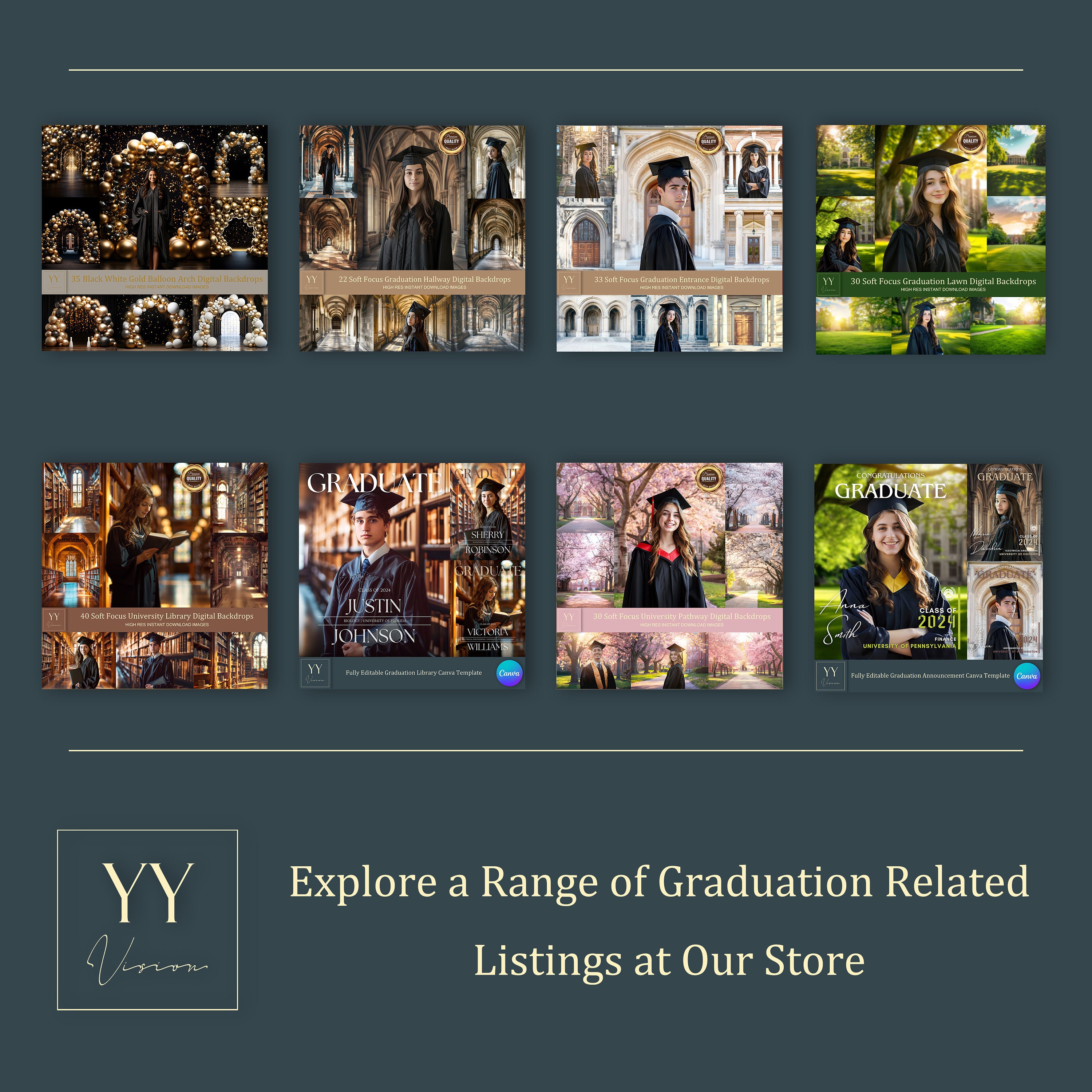 22 Graduation Hallway Digital Backdrops Sets for High School College ...