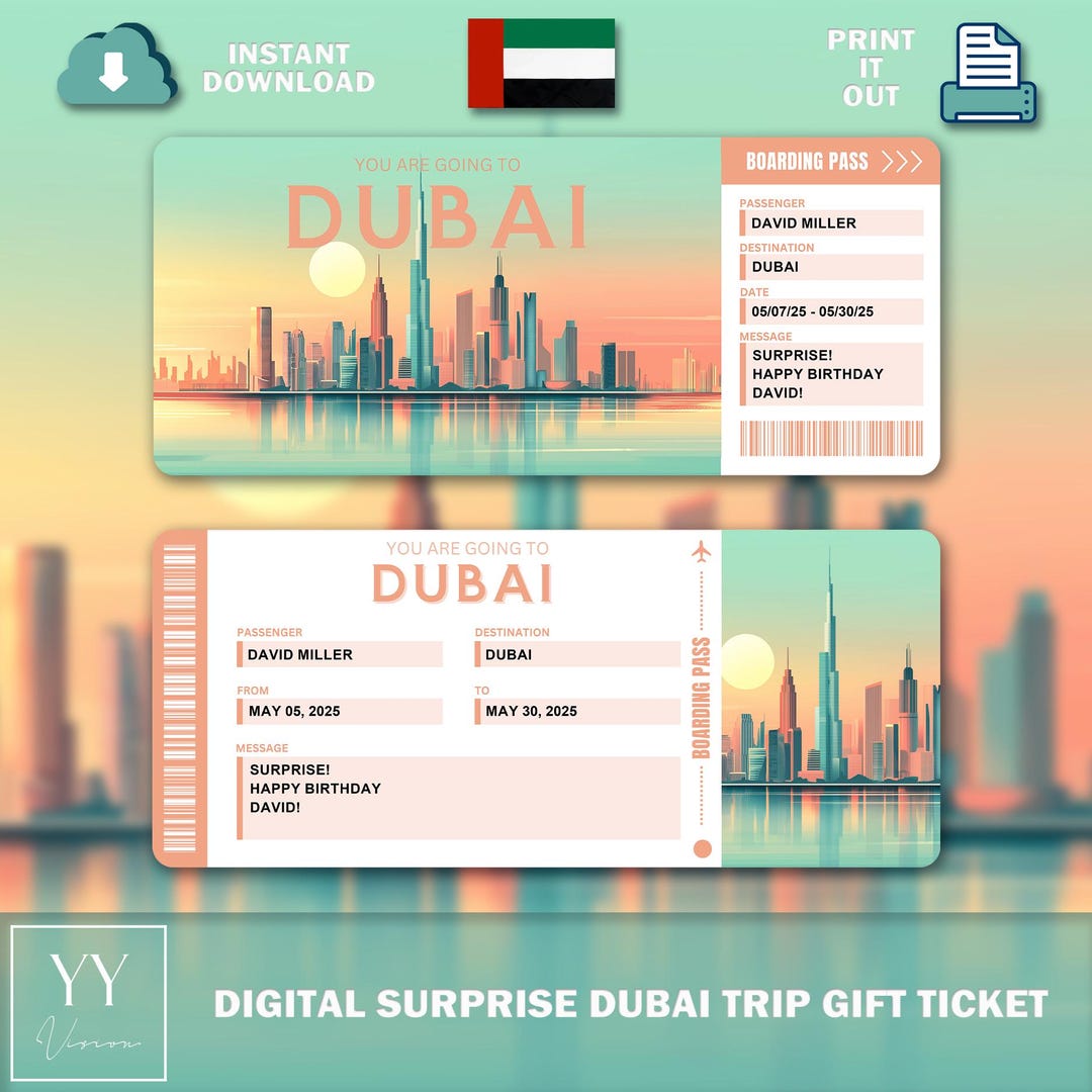 Printable DUBAI Surprise Ticket V3 | Editable Boarding Pass |dubai ...