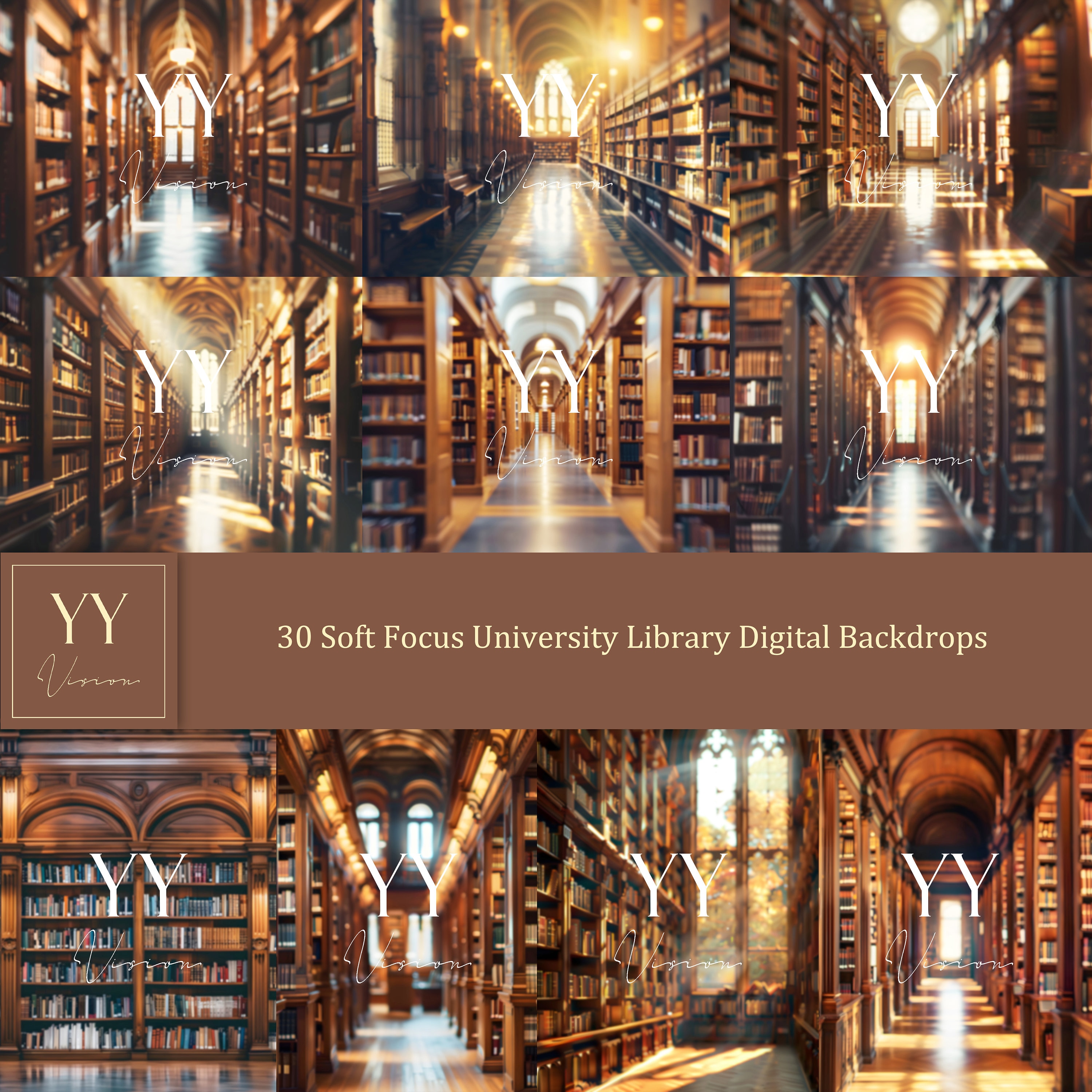 40 Soft Focus Graduation Library Digital Backdrops Sets for University ...