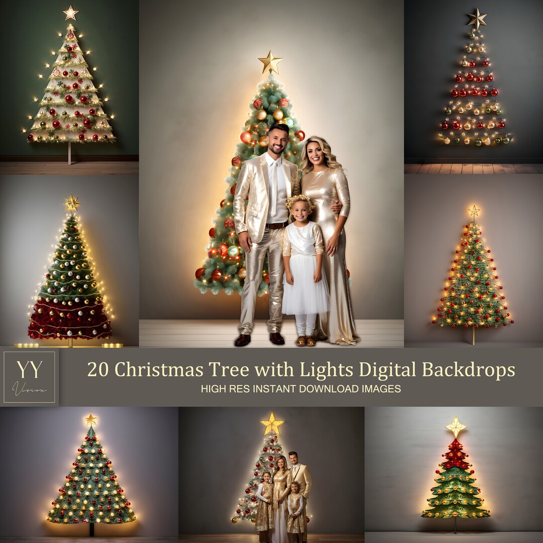 20 Christmas Tree With Lights Digital Backdrops Sets for Christmas ...