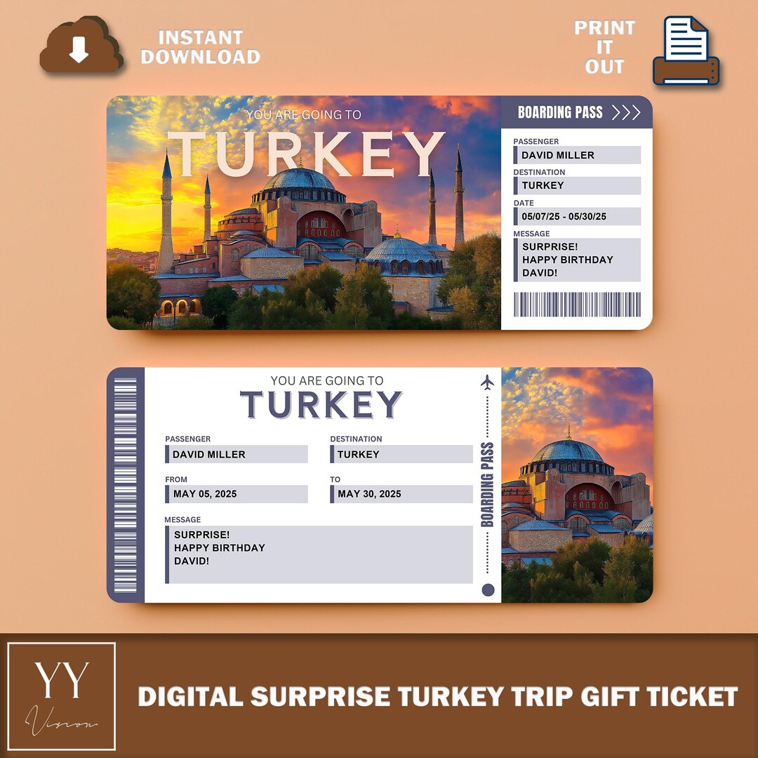 Printable ISTANBUL TURKEY Surprise Ticket V2 | Editable Boarding Pass ...