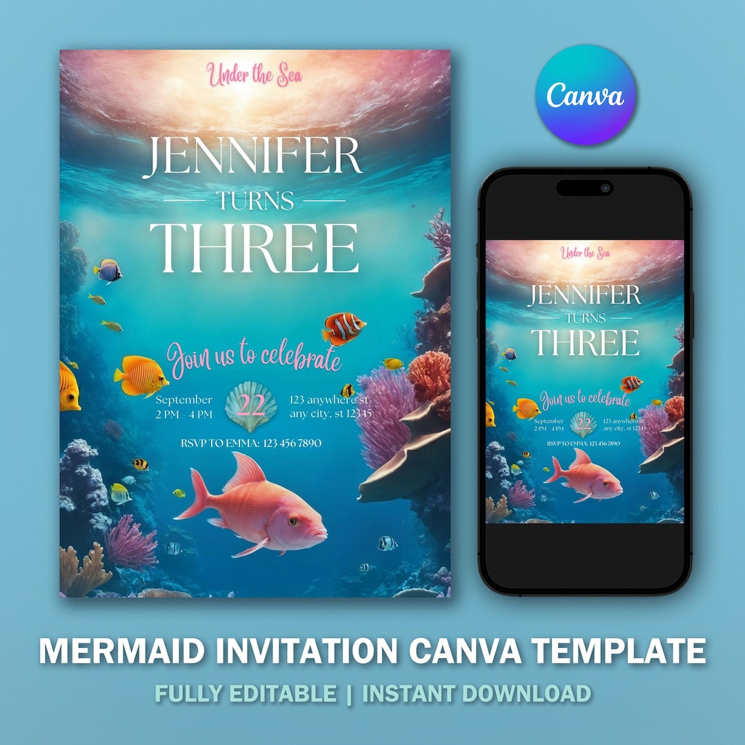 Under the Sea Invitation Template V1 for Birthday Party | Editable ...