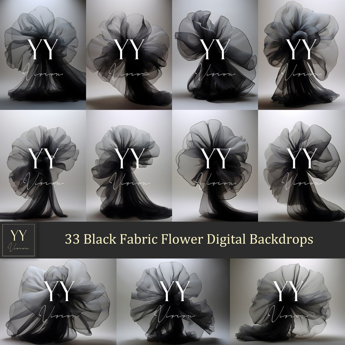 33 Black Fabric Flower Digital Backdrops Sets for Maternity Photography ...