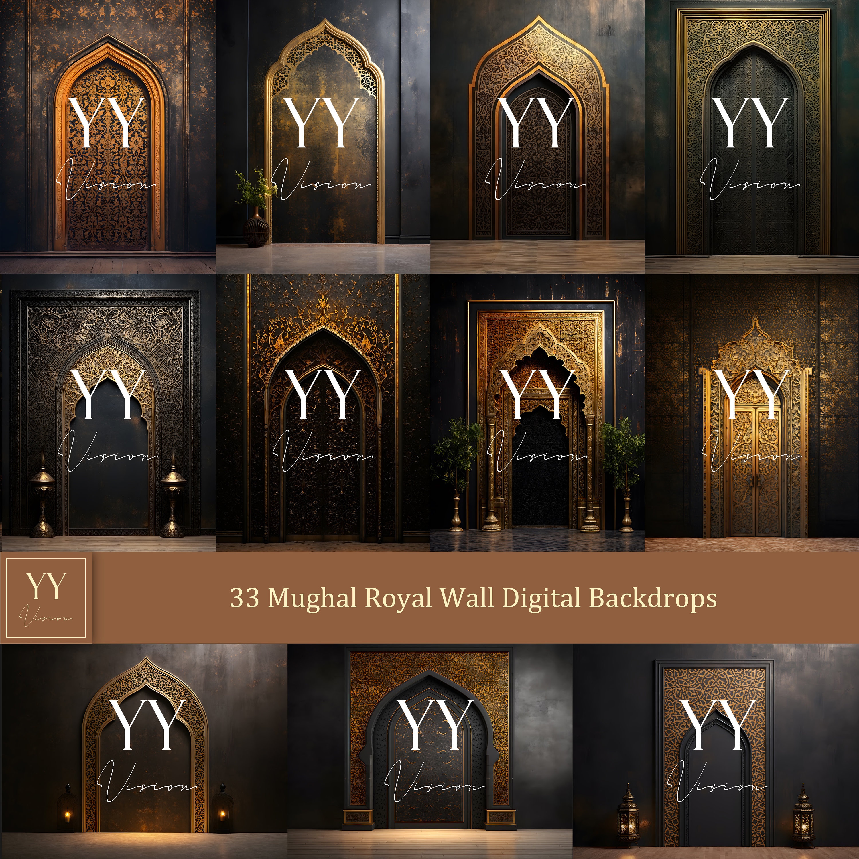 33 Mughal Royal Wall Digital Backdrops Sets for Wedding Maternity ...