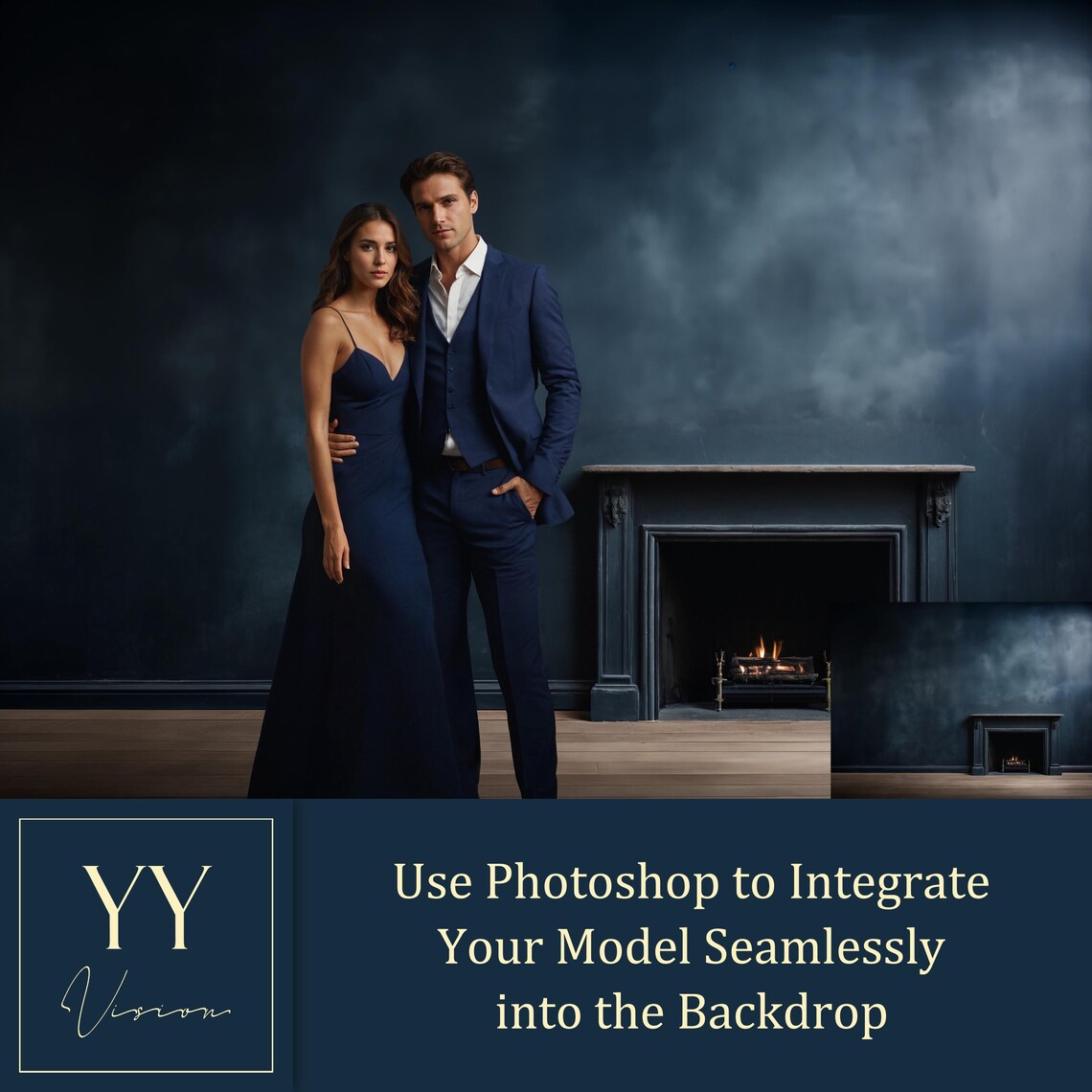 22 Old Master Studio Background Navy Blue Digital Backdrops Sets for ...