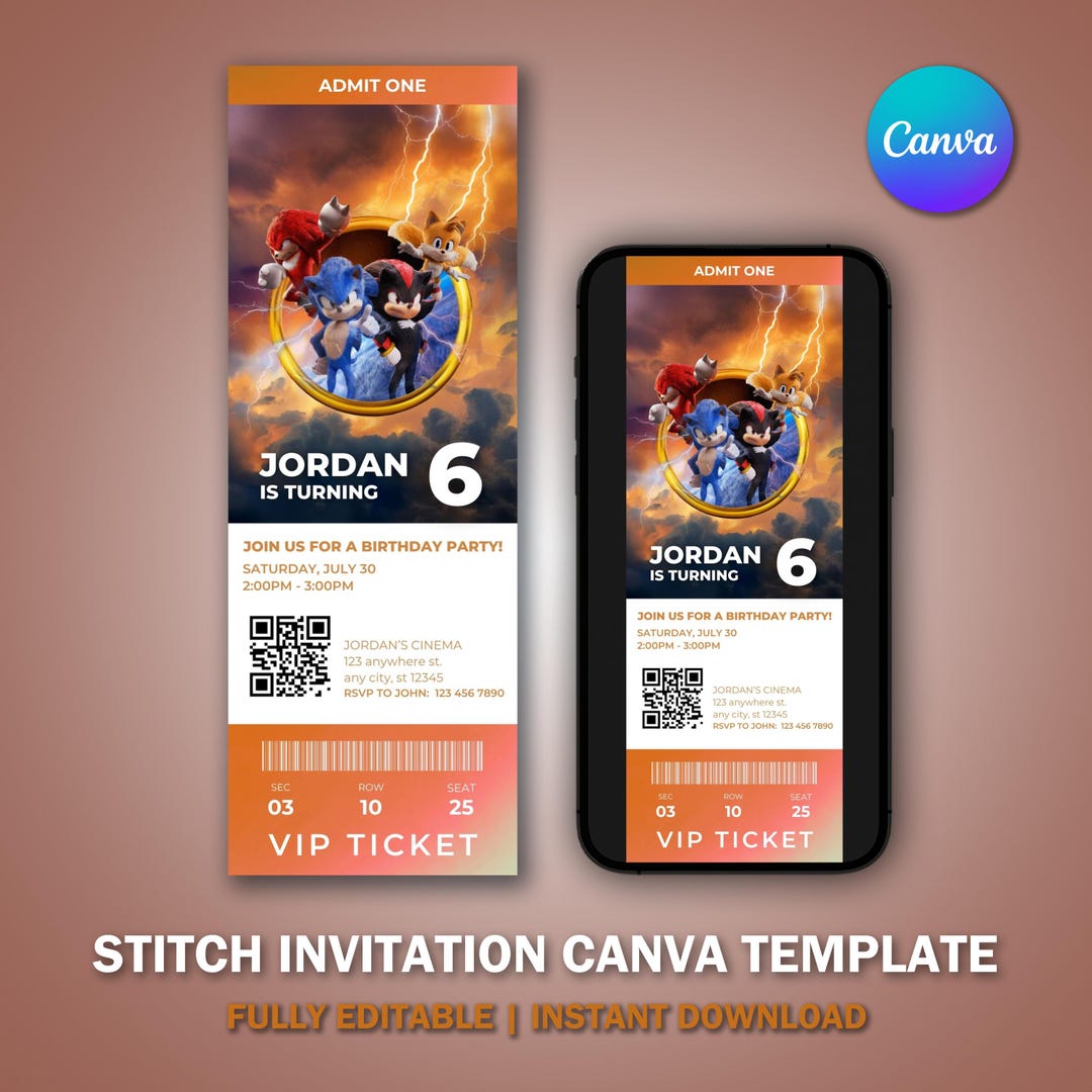 Plantilla de invitación de Sonic Shadow V3 para fiesta de cine ...