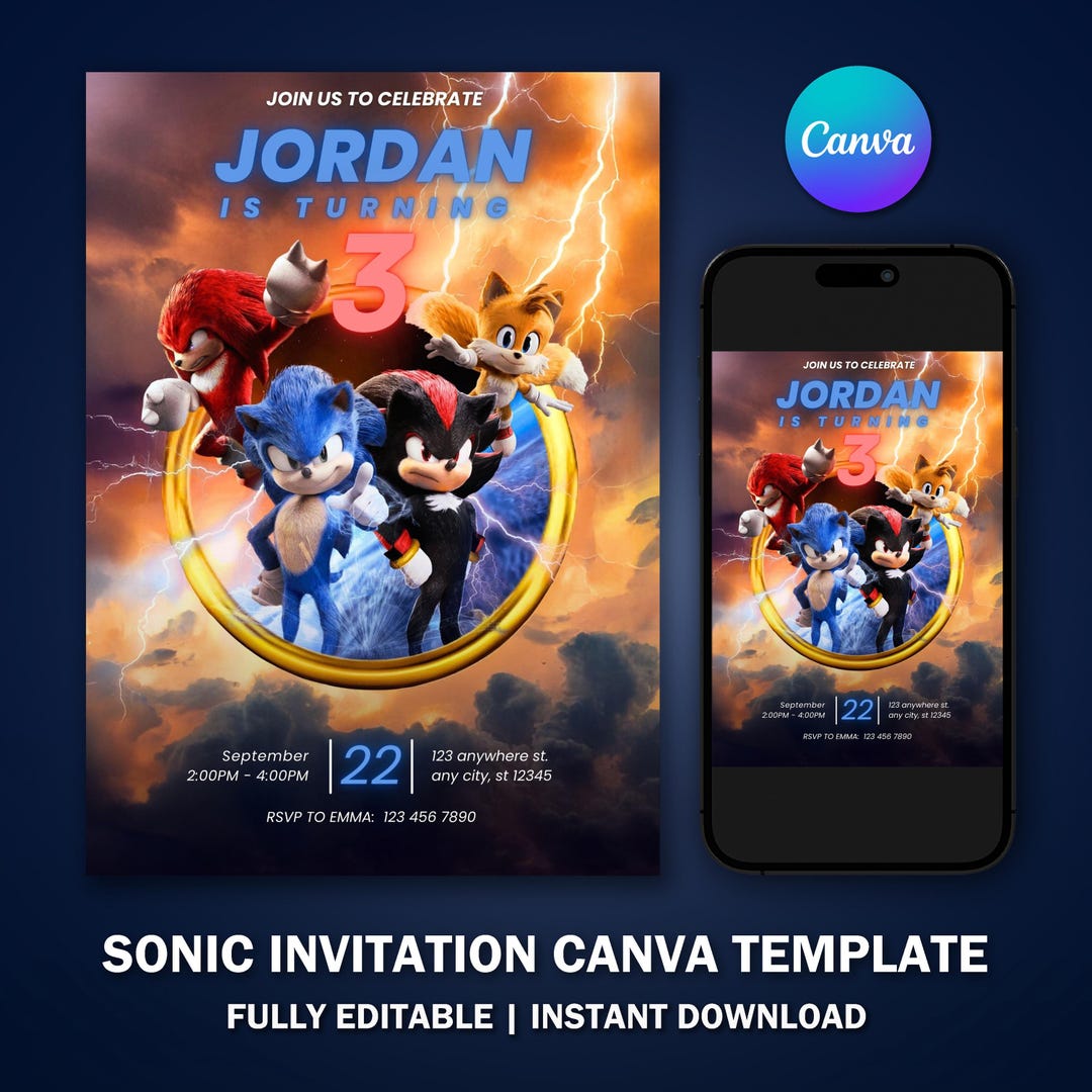Plantilla de invitación de Sonic Shadow V6 para fiesta de cumpleaños ...
