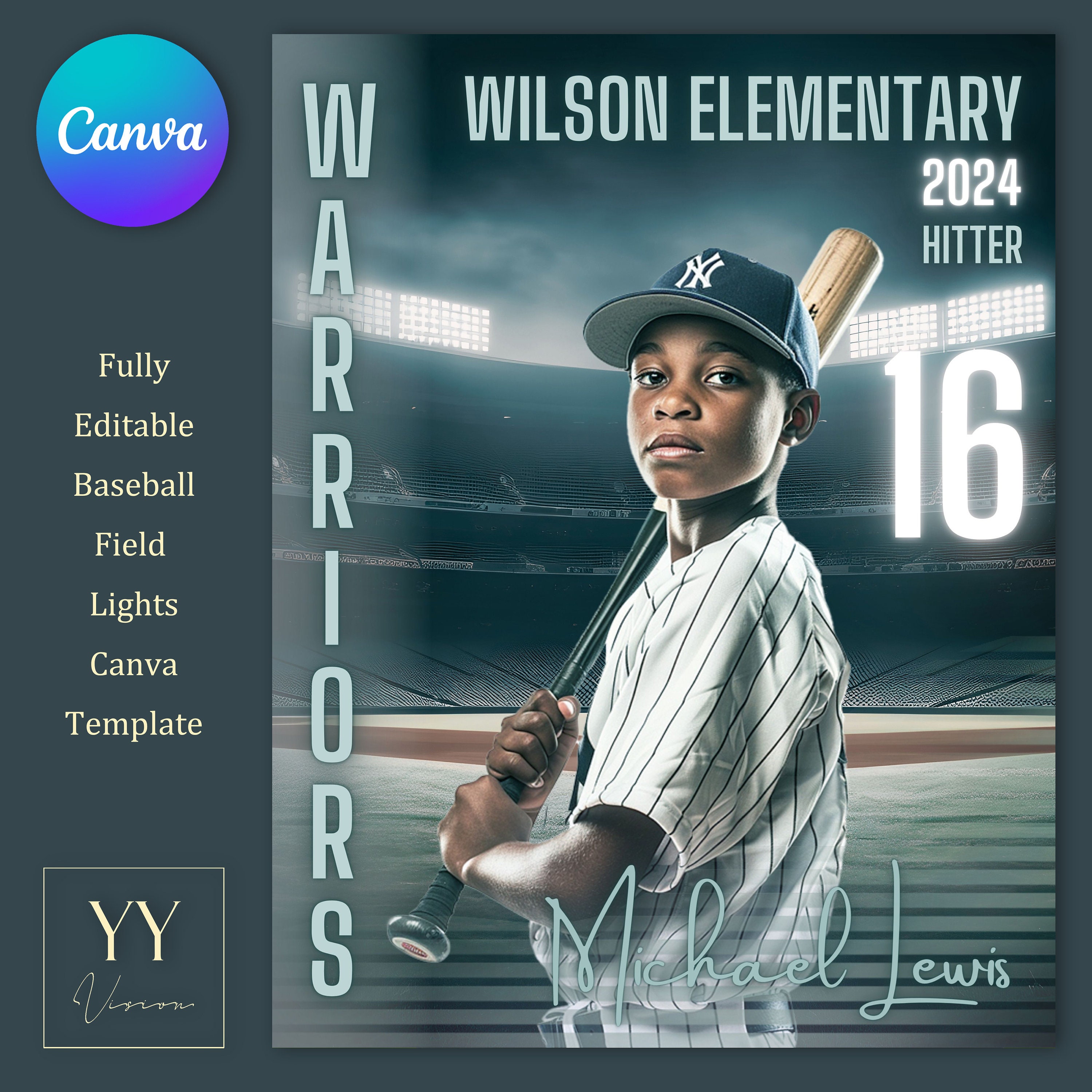 Baseball Field Night Canva Template With Tutorial for Sports Posters ...