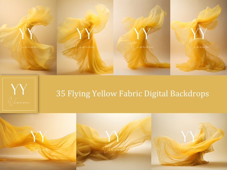 35 Yellow Flying Silk Fabric Digital Backdrops Sets for Maternity ...