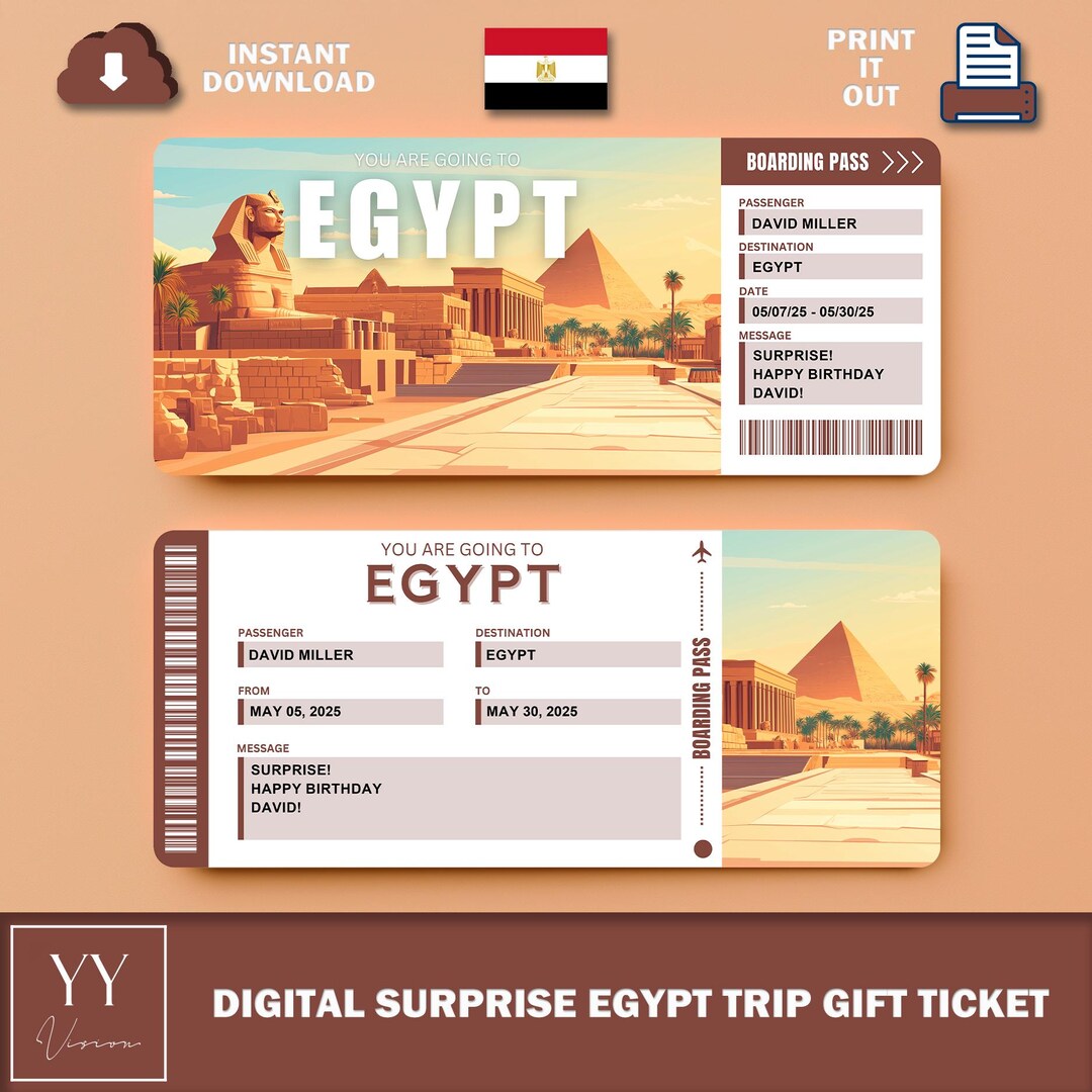 Printable EGYPT Surprise Ticket V3 | Editable Boarding Pass |vacation ...