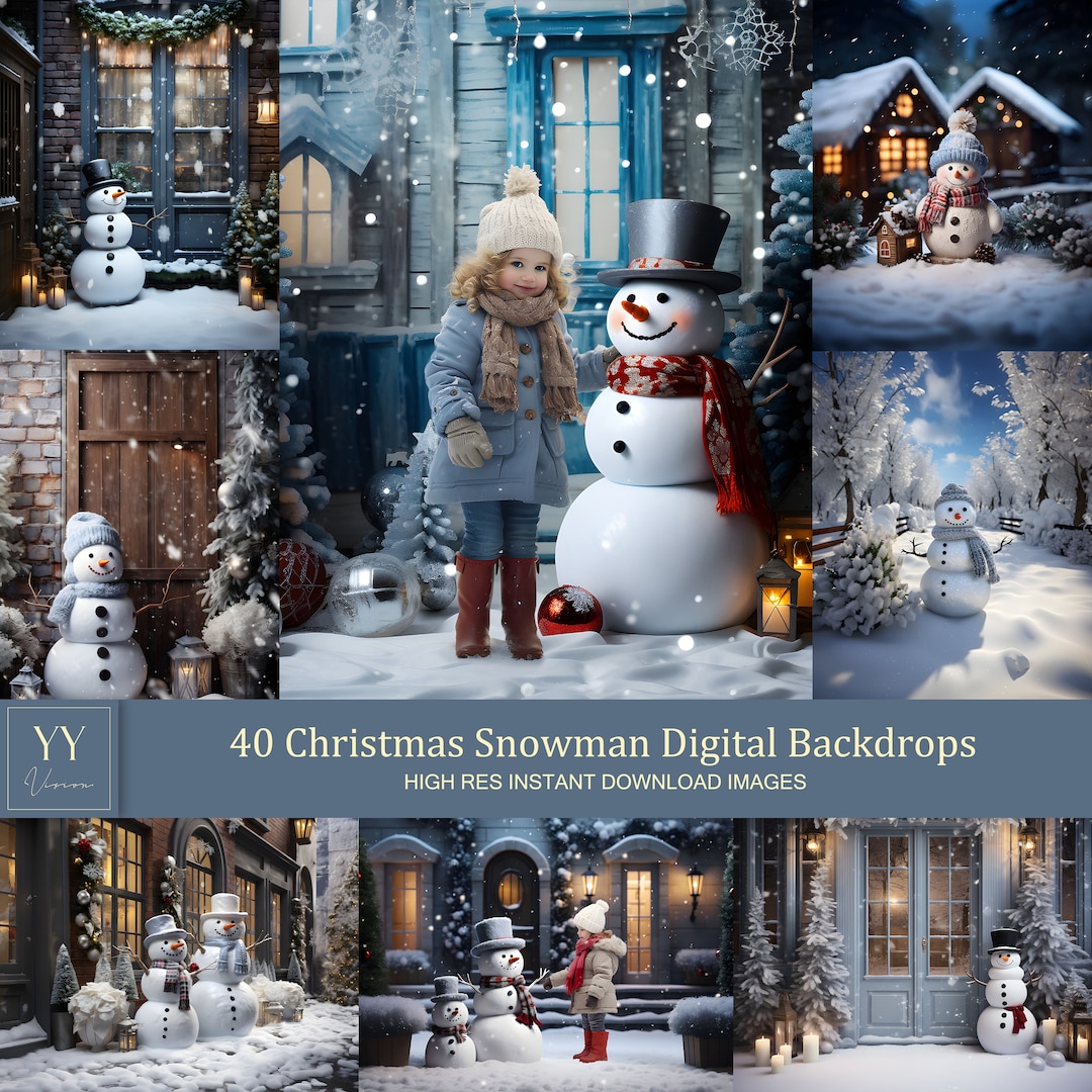 40 Christmas Snowman Digital Backdrops Sets for Holiday Christmas ...