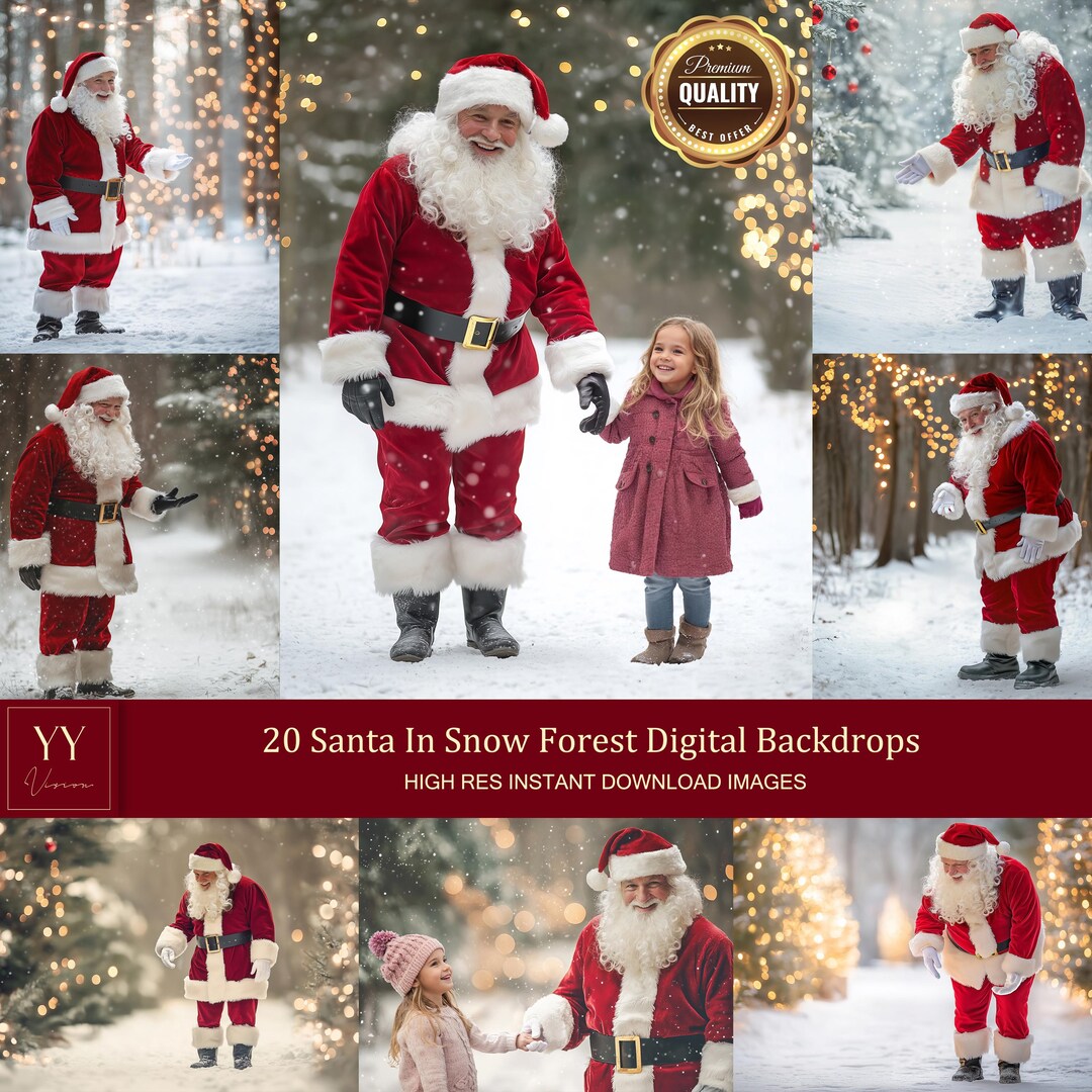 20 Santa Snow Forest Digital Backdrops Sets for Christmas Family ...
