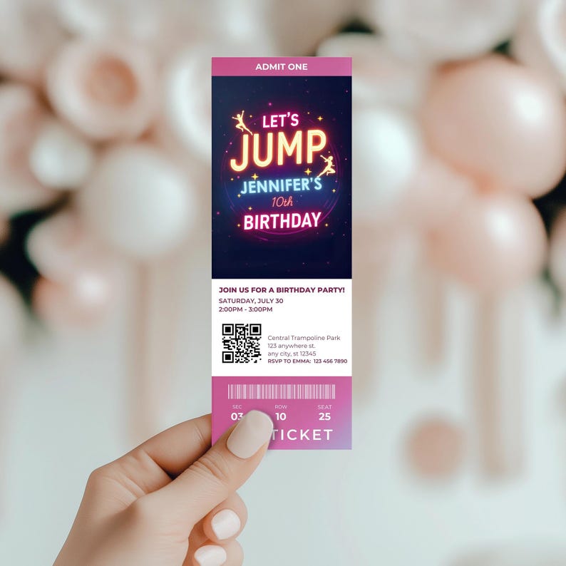Jump Ticket Invitation Template for Trampoline Party Bounce House V3 ...