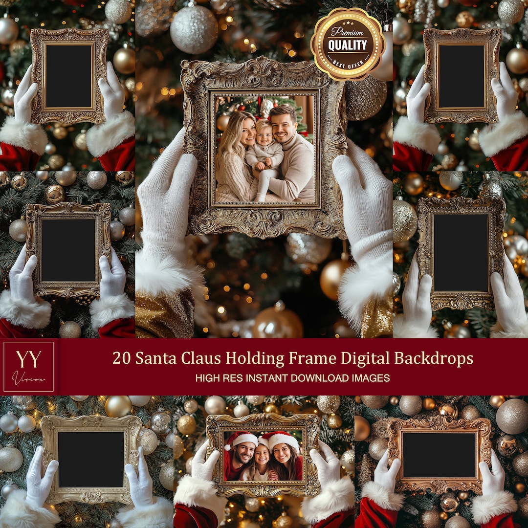 20 Santa Claus Holding Vintage Frame V2 Digital Backdrops Sets for ...