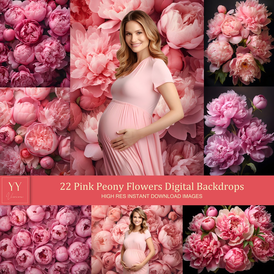 22 Pink Peony Flowers Digital Backdrops Sets for Wedding Maternity ...