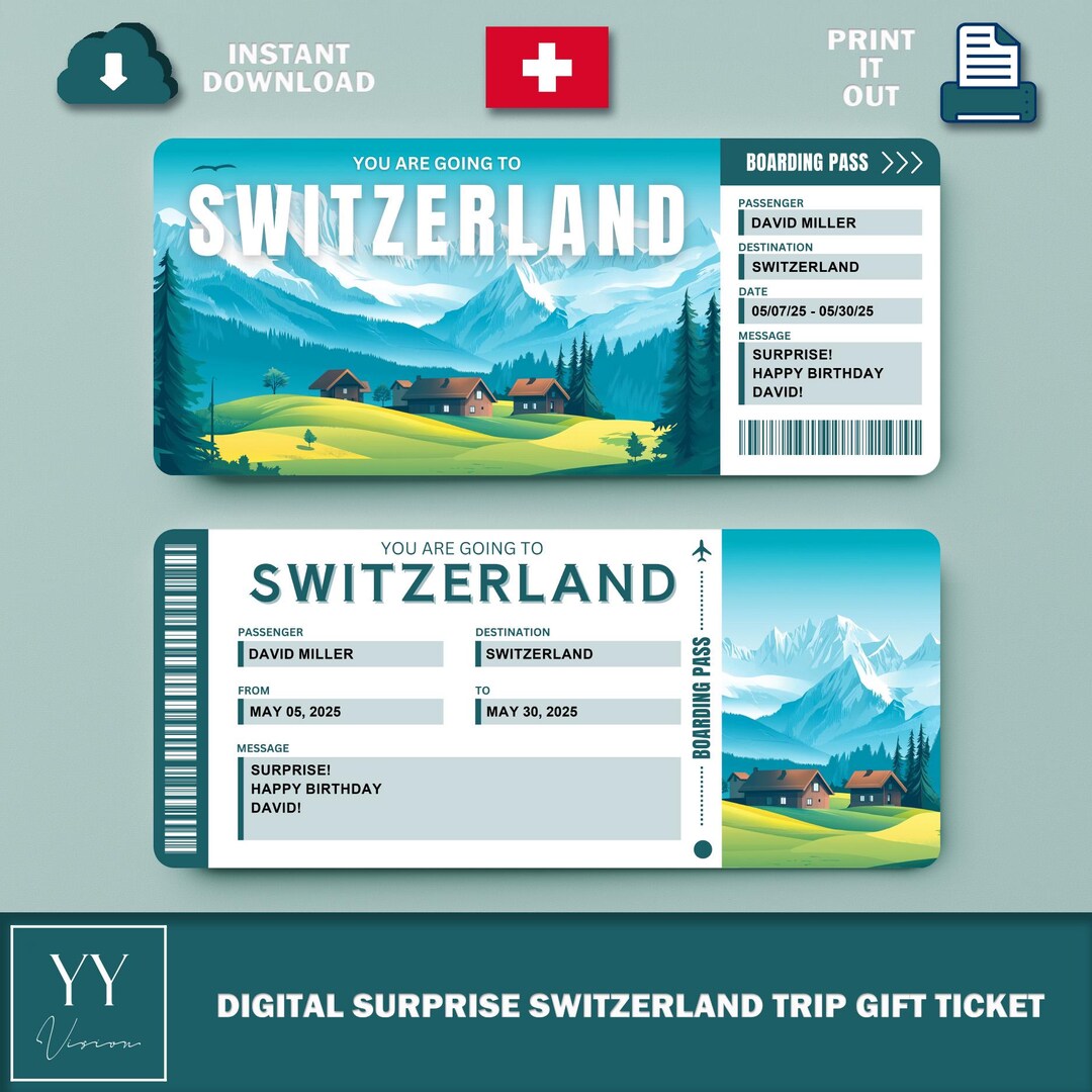 Printable SWITZERLAND Surprise Ticket V3 | Editable Boarding Pass ...