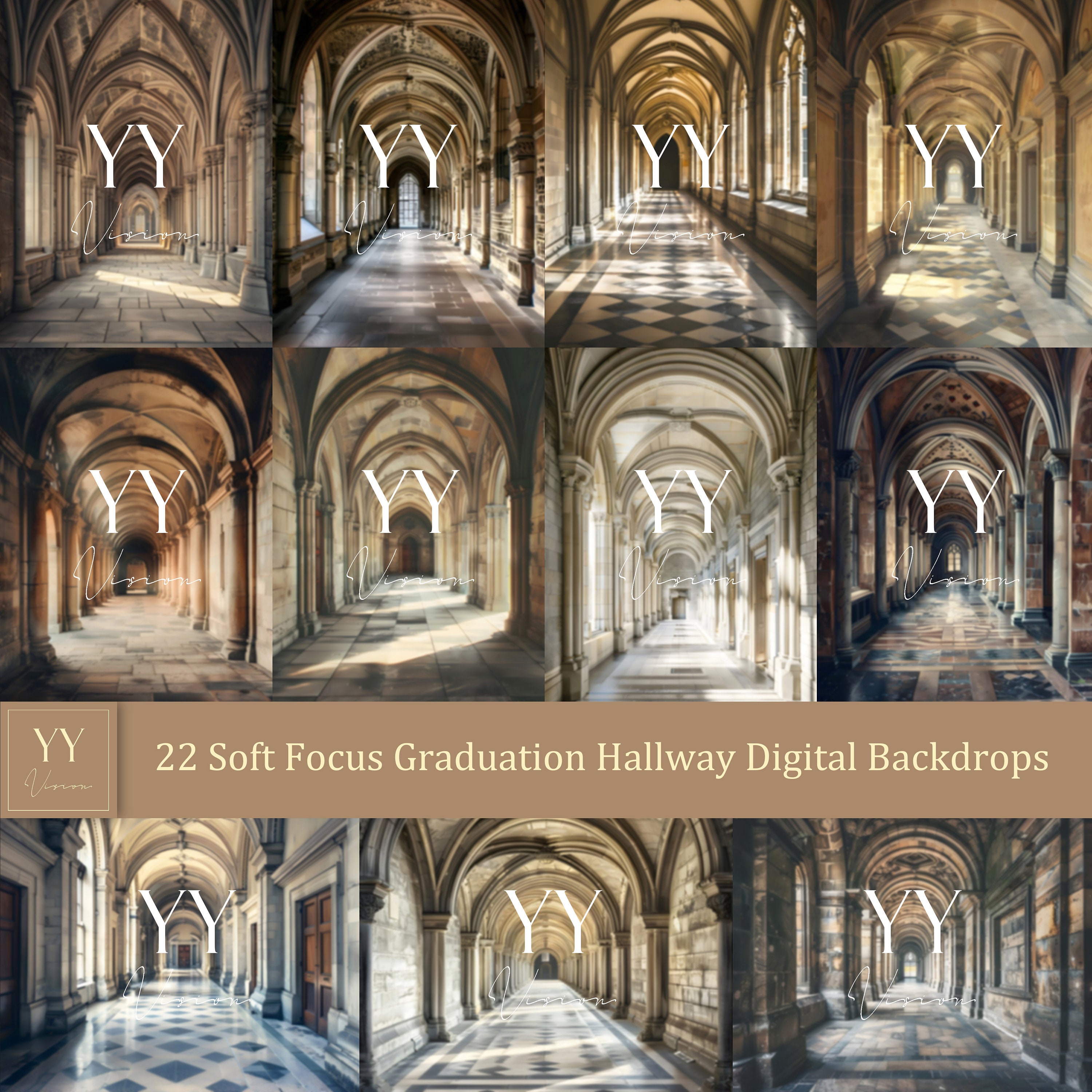 22 Graduation Hallway Digital Backdrops Sets for High School College ...