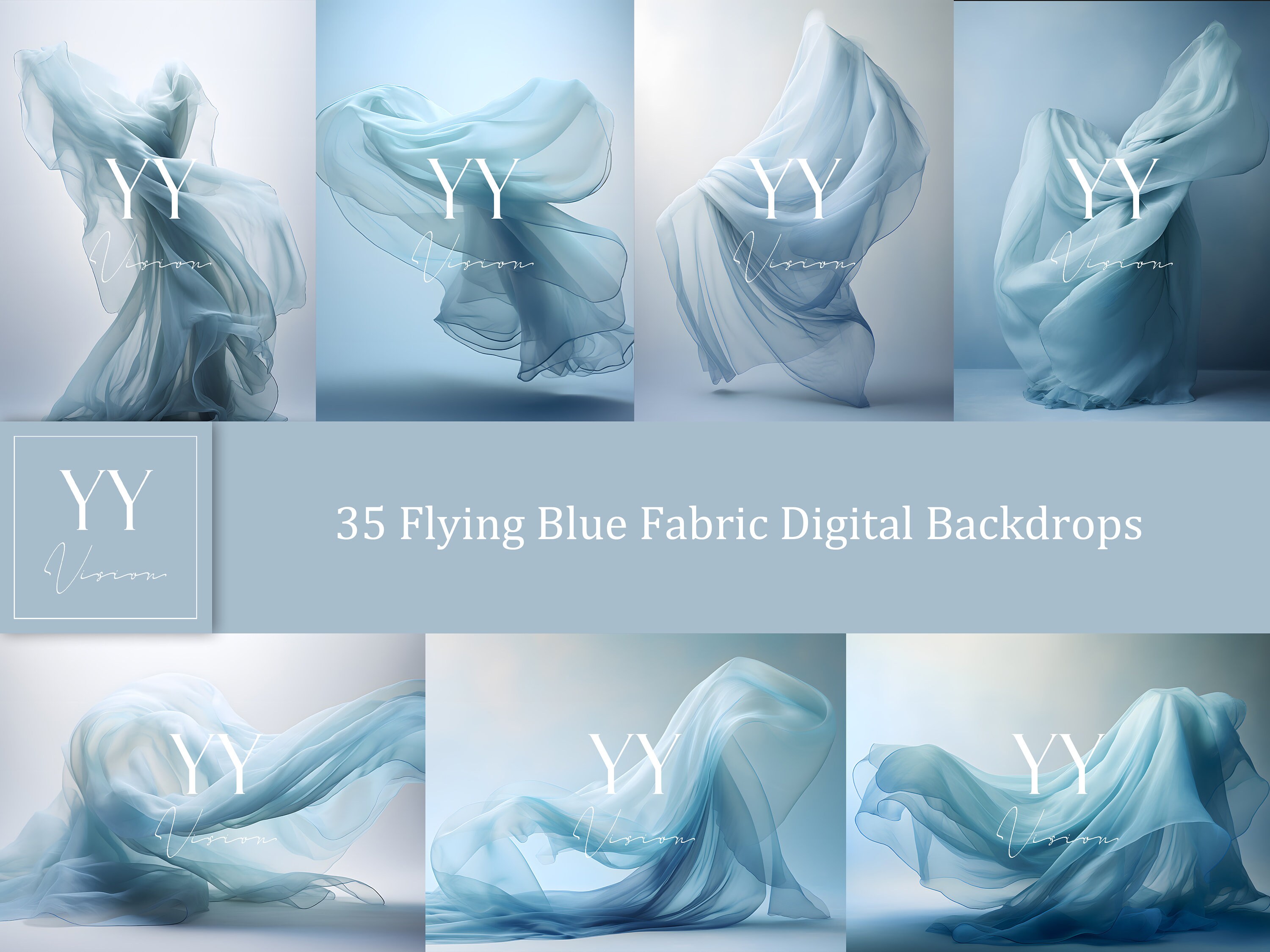 35 Blue Flying Silk Fabric Digital Backdrops Sets for Maternity ...