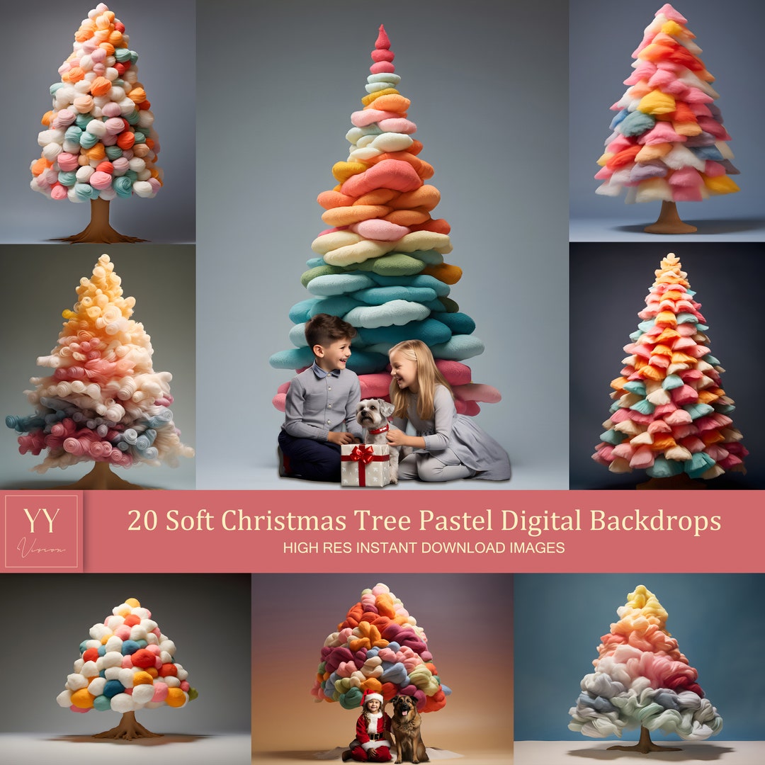 20 Soft Christmas Tree Pastel Digital Backdrops Sets for Christmas ...