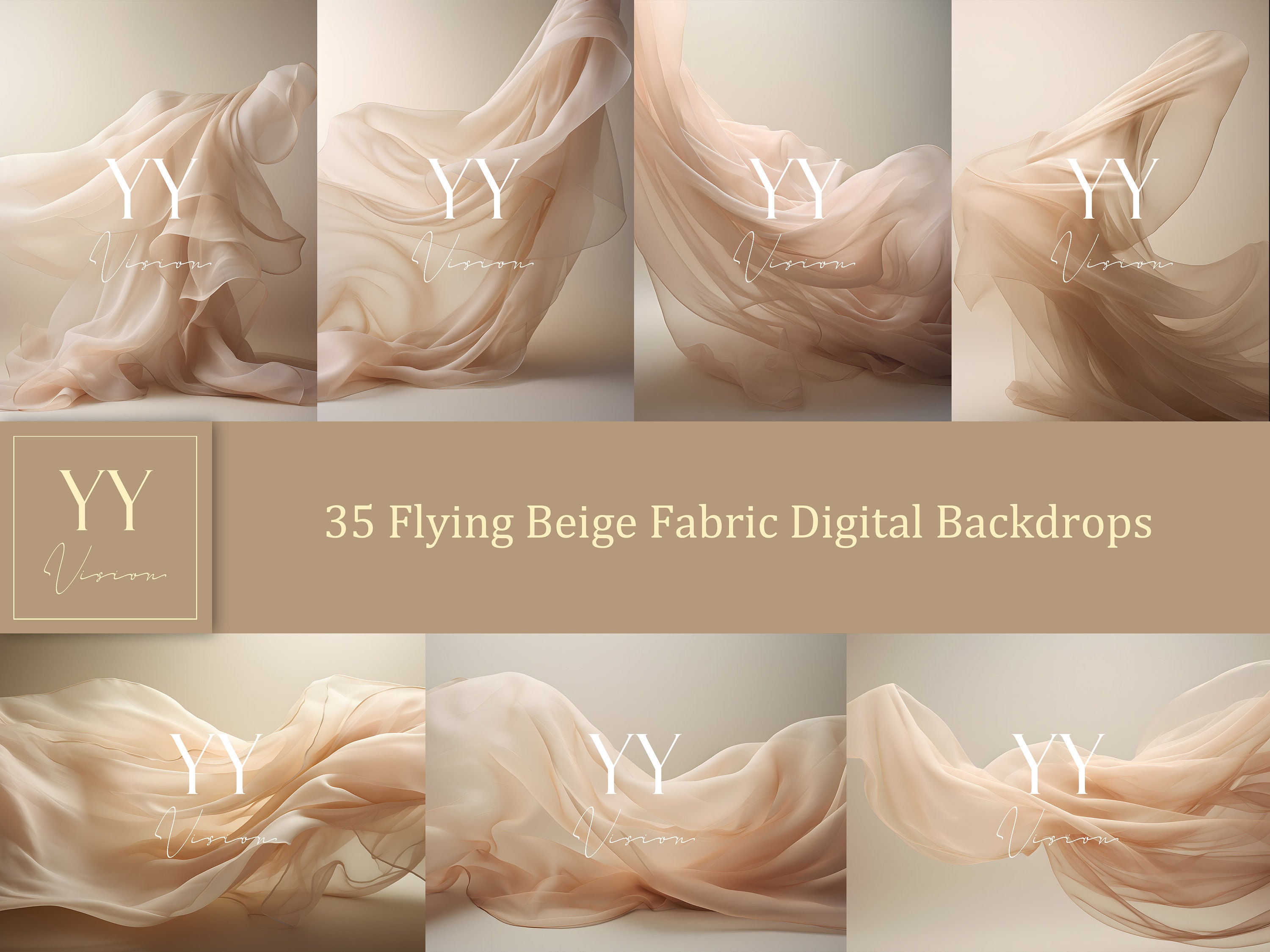 35 Beige Flying Silk Fabric Digital Backdrops Sets for Maternity ...