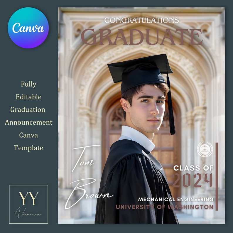 Graduation Announcement Canva Template With Tutorial for Posters ...