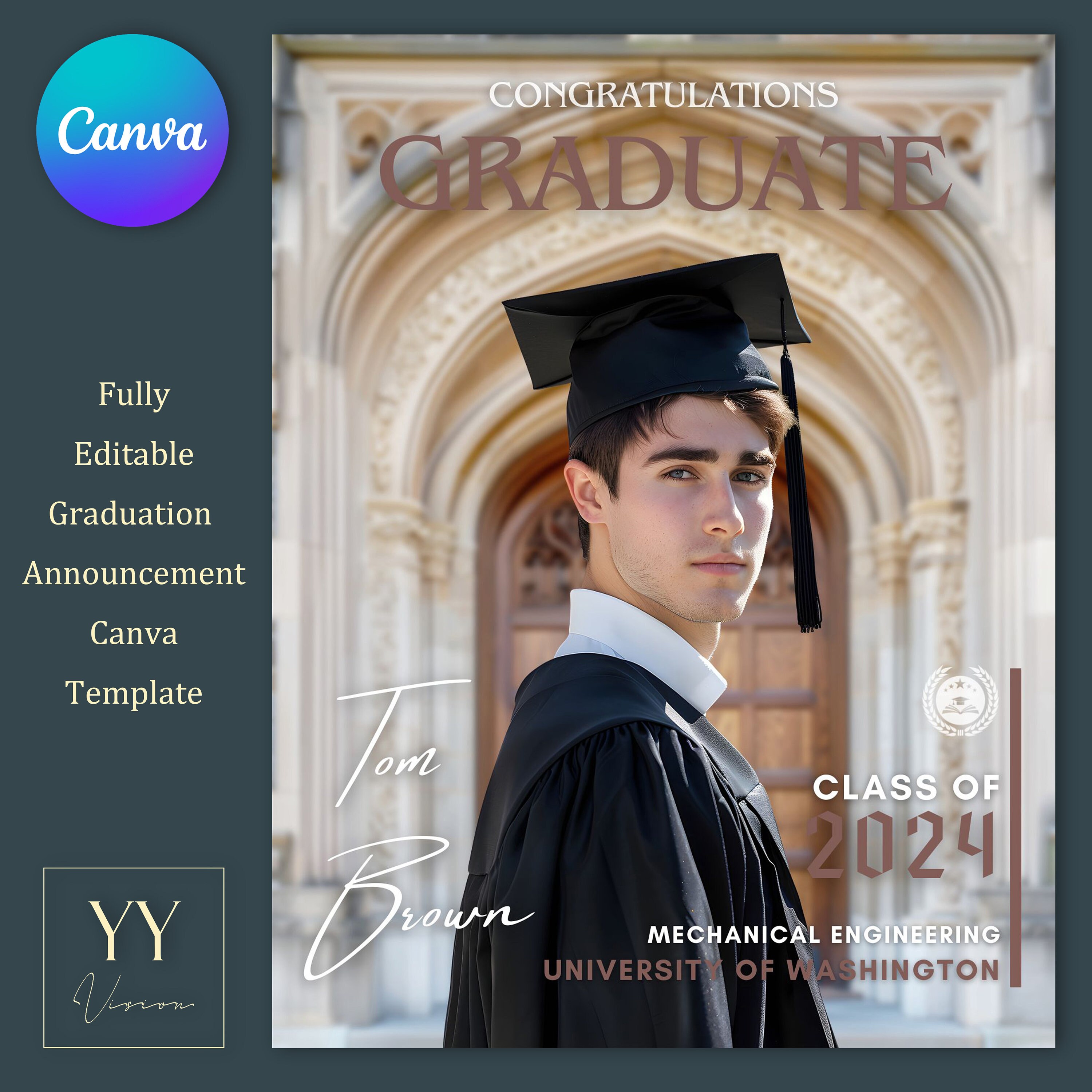 Graduation Announcement Canva Template With Tutorial for Posters ...