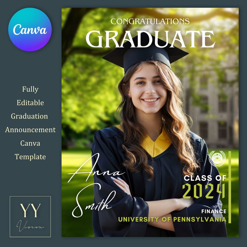 Graduation Announcement Canva Template With Tutorial for Posters ...