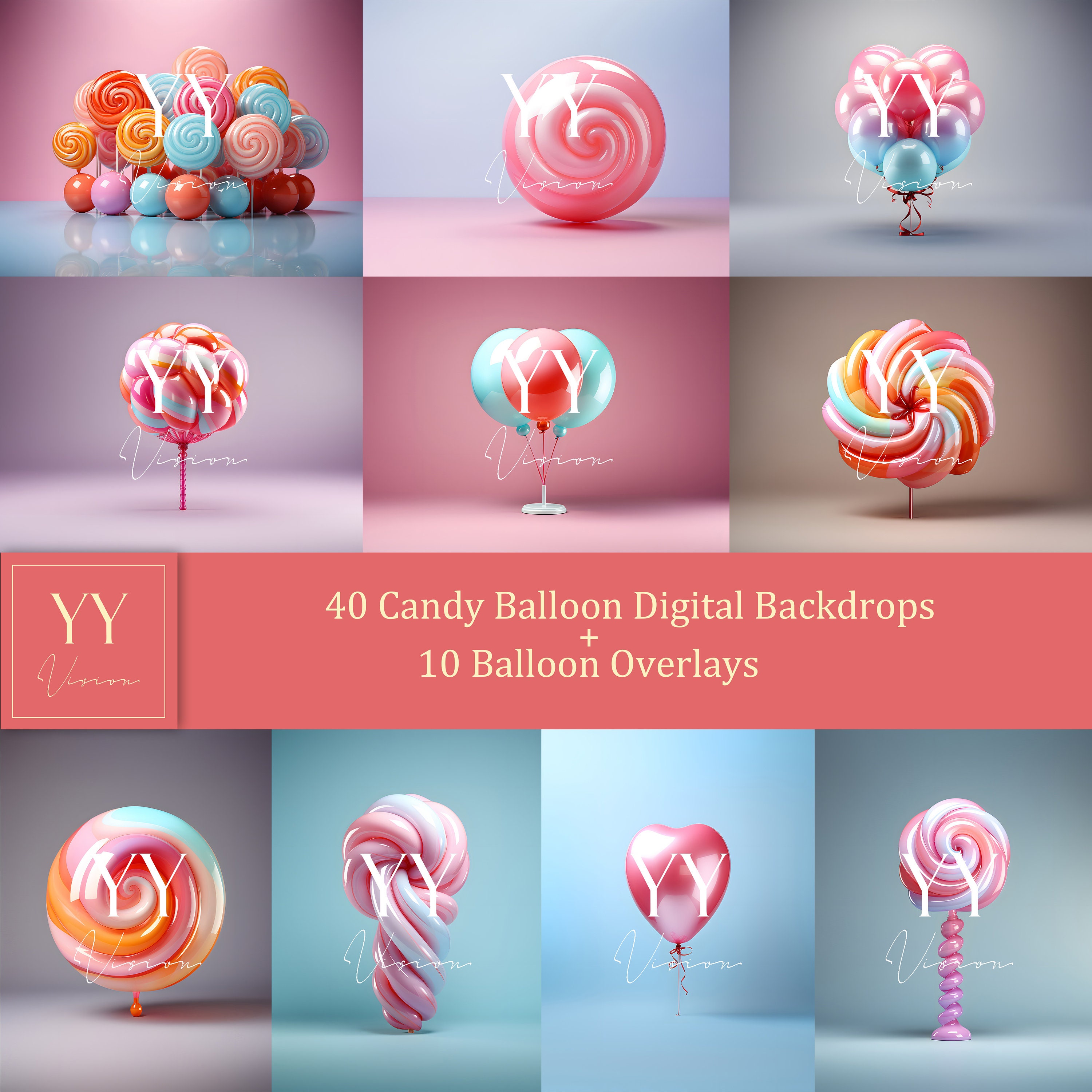 50 Halloween Candy Balloon Digital Backdrops Sets for Holiday Baby ...