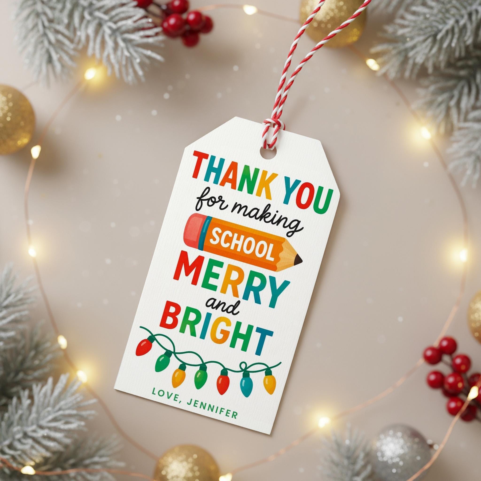 Christmas Teacher Gift Tags Template | Merry & Bright Holiday Tags ...